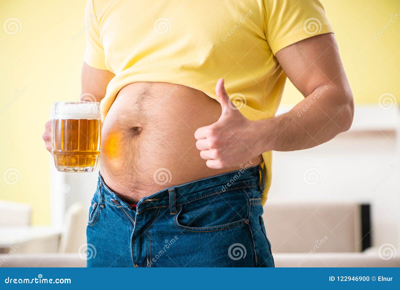 The Fat Obese Man Holding Beer in Dieting Concept Stock Photo - Image ...