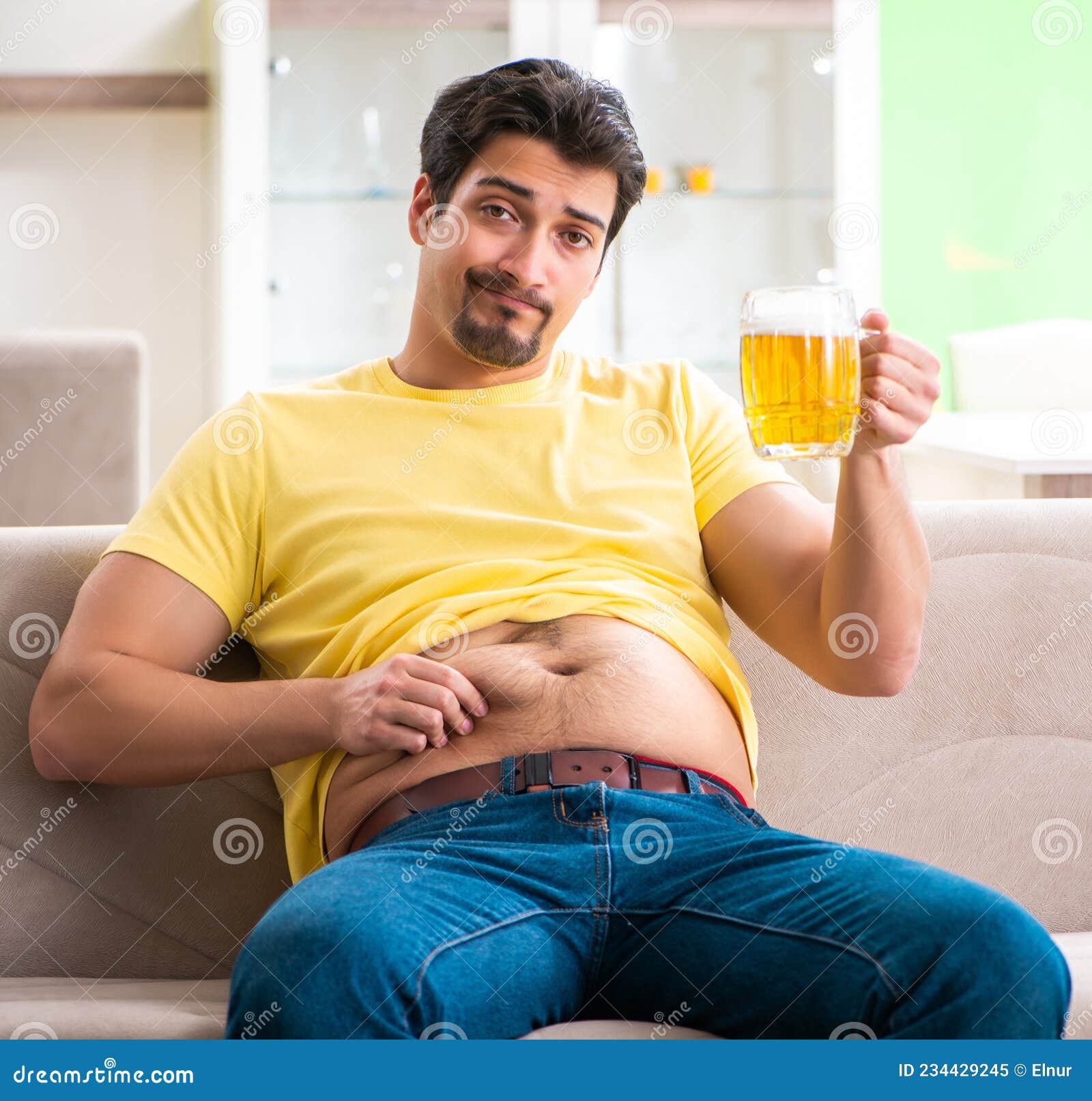 Fat Obese Man Holding Beer in Dieting Concept Stock Image - Image of ...