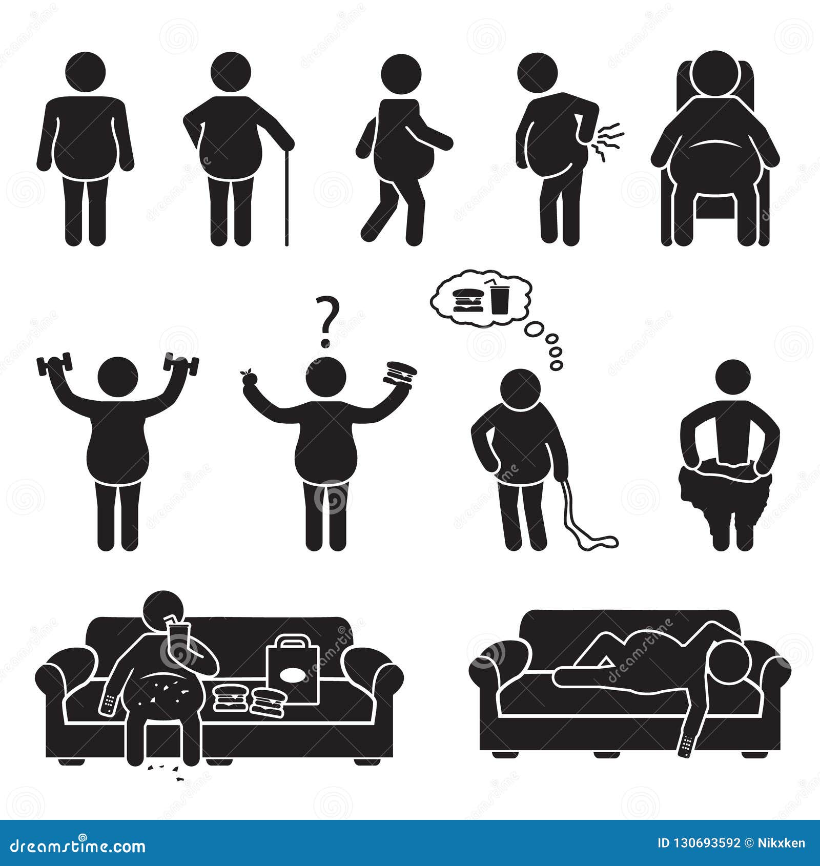 Fat and Obese People Icon Set. Vector. Stock Vector - Illustration of ...