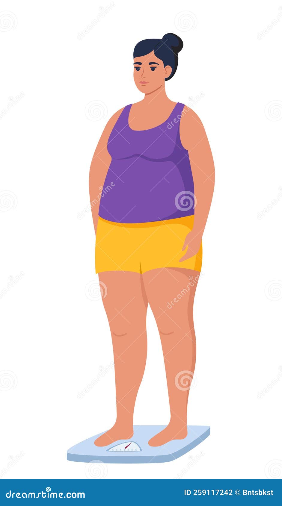 Fat Obese Woman Standing On Weigh Scales Oversize Fatty Girl Obesity