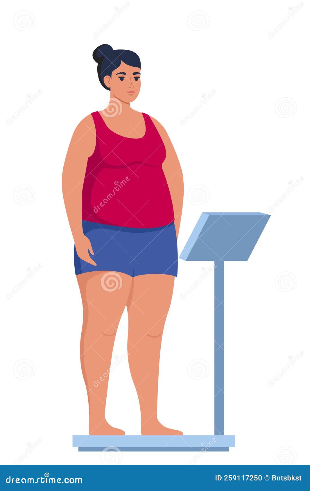 Fat Obese Woman Standing On Weigh Scales Oversize Fatty Girl Obesity