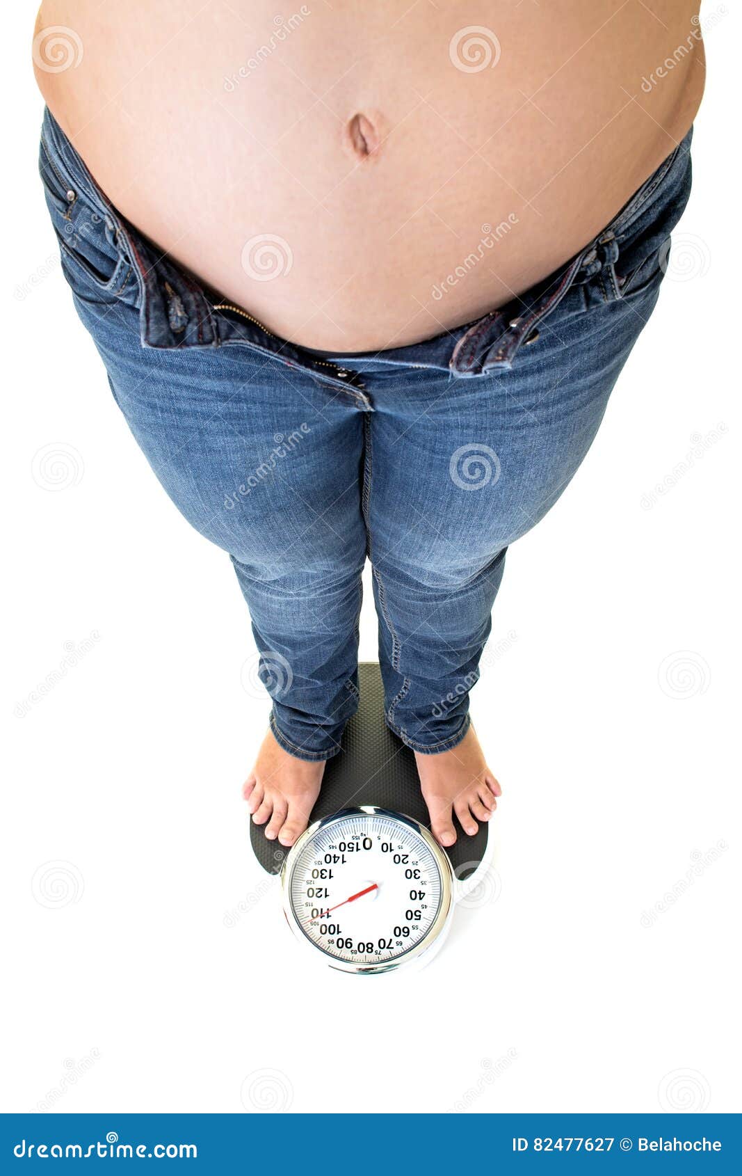 Fat Overweight Woman Standing On A Bathroom Scale Stock Image Image