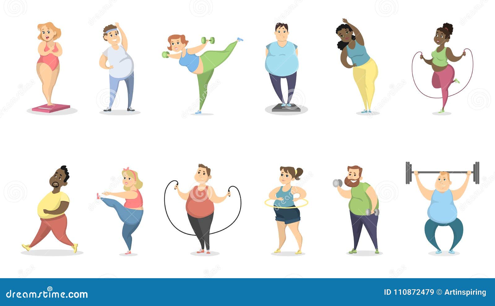 Fat people exercising. stock vector. Illustration of adult - 110872479