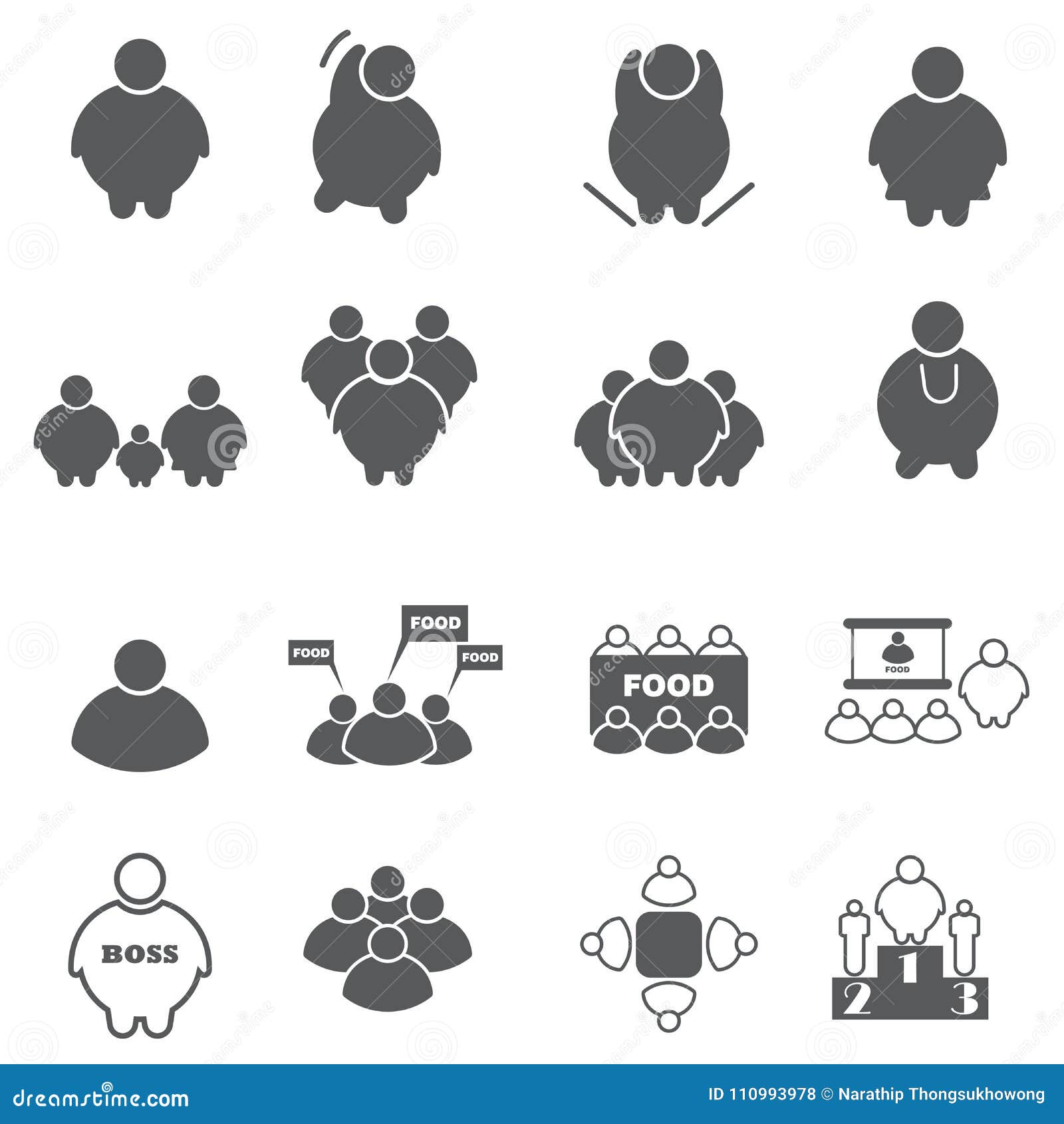 Fat people icon set stock vector. Illustration of exercise - 110993978