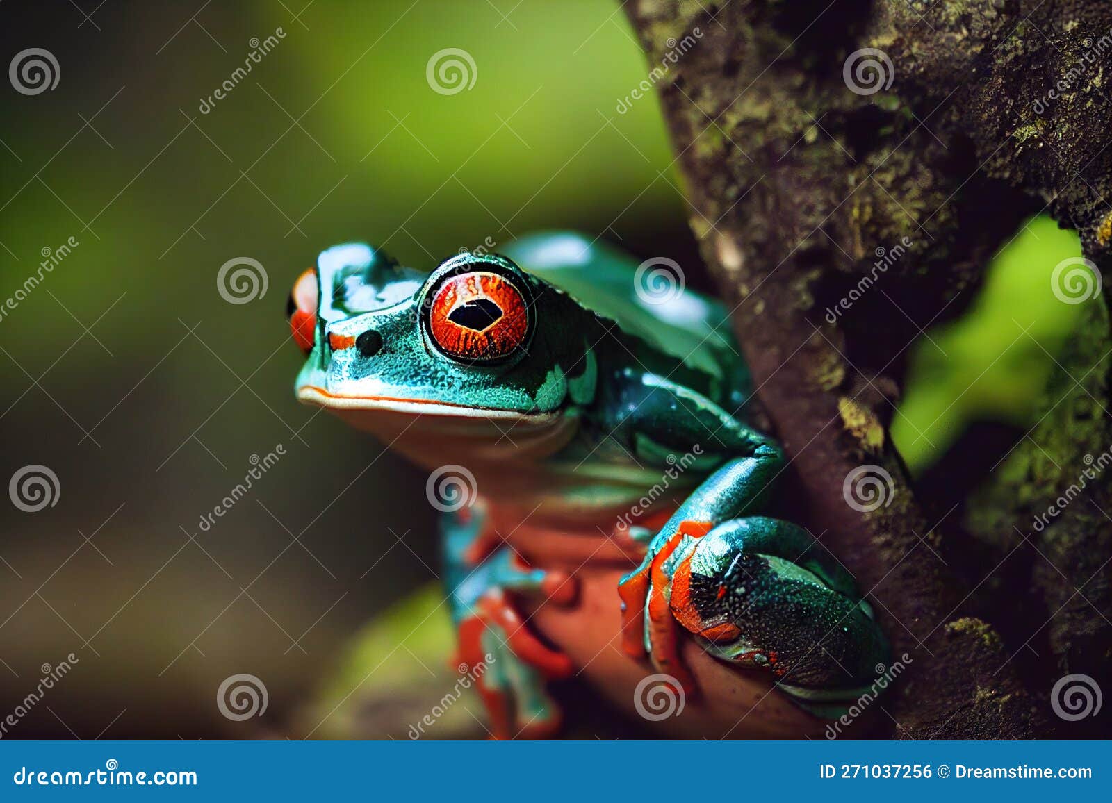 Fat Red Eyed Tree Frog Peeking Out from Behind Tree Stock Illustration ...