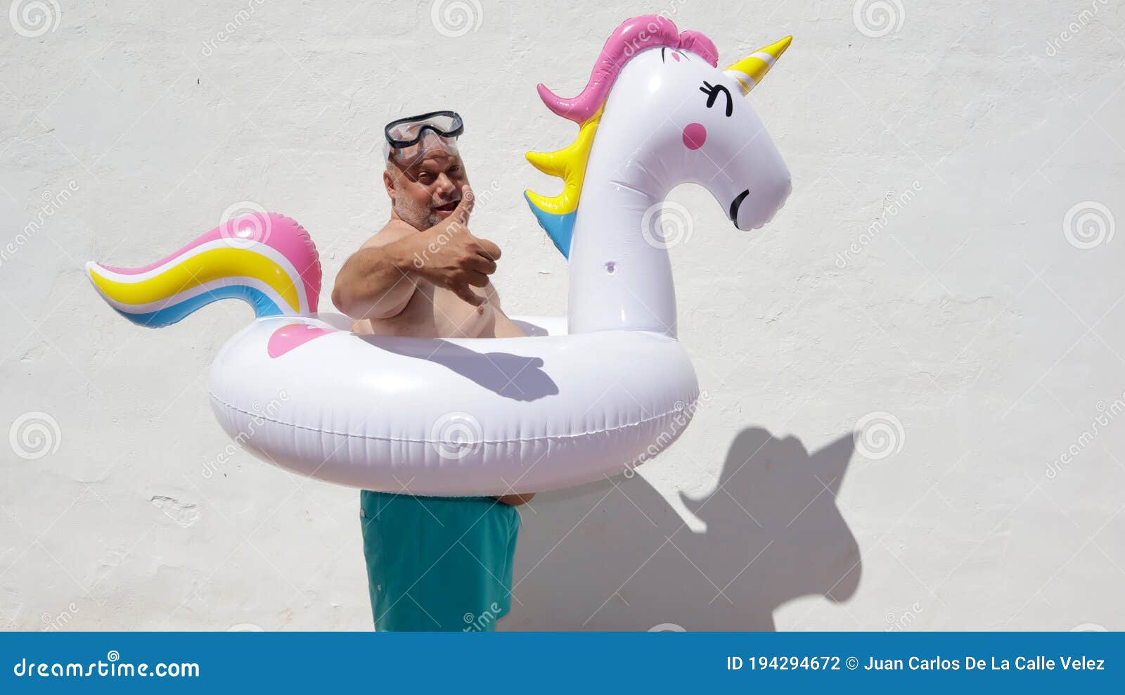 Fat Ridiculous Man with an Unicorn Float Stock Photo - Image of summer ...