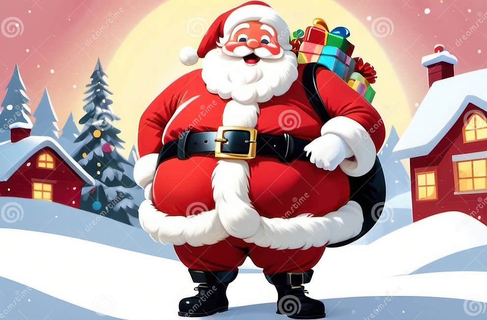 A Fat Santa Claus Bringing Present at 1-12-2024 Stock Illustration ...