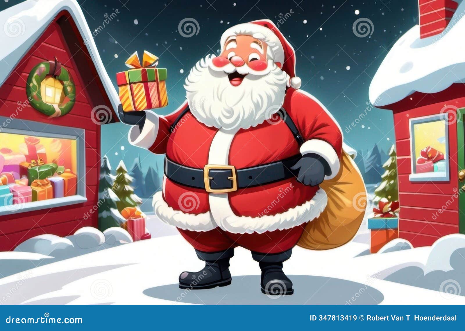 A Fat Santa Claus Bringing Present at 1-12-2024 Stock Illustration ...