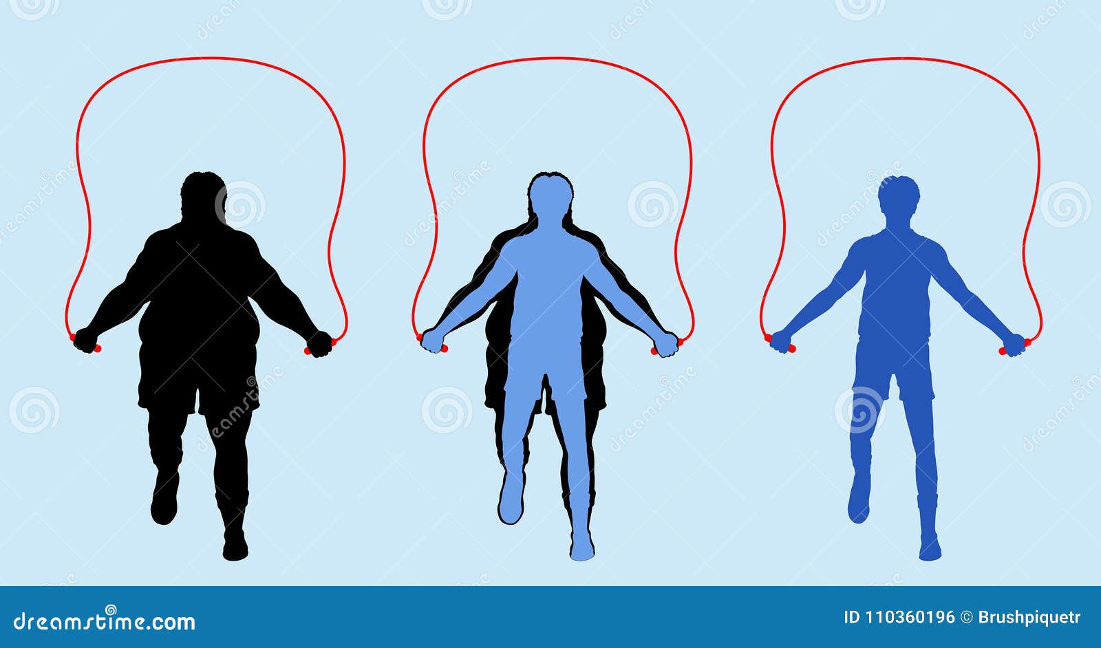 Fat and Slim Man Silhouette Exercising with Jumping Rope Stock Vector ...