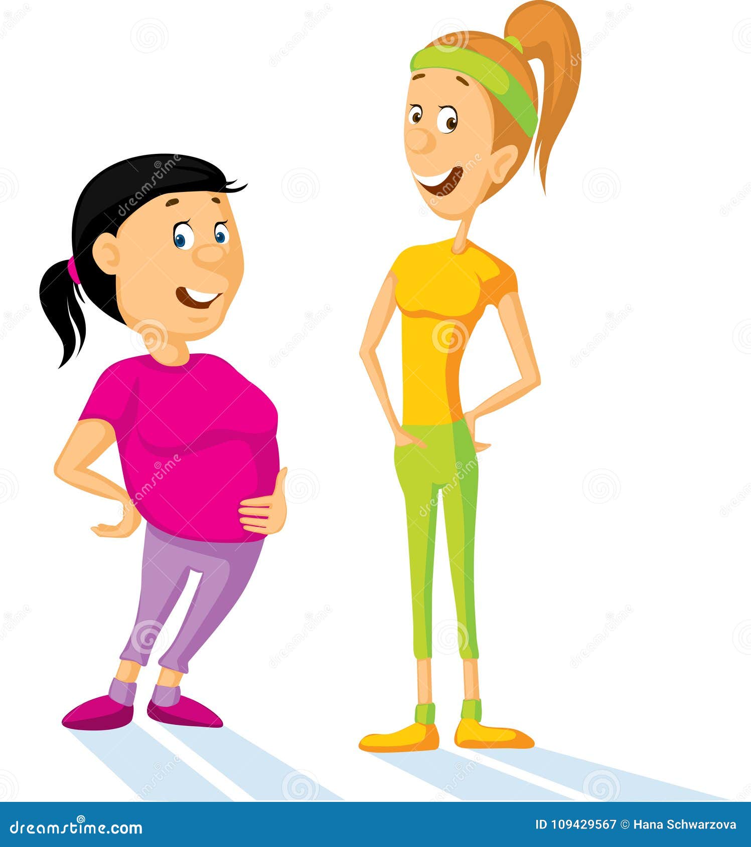 Fat And Slim Woman Cartoon Flat Design Illustration Isolated Stock