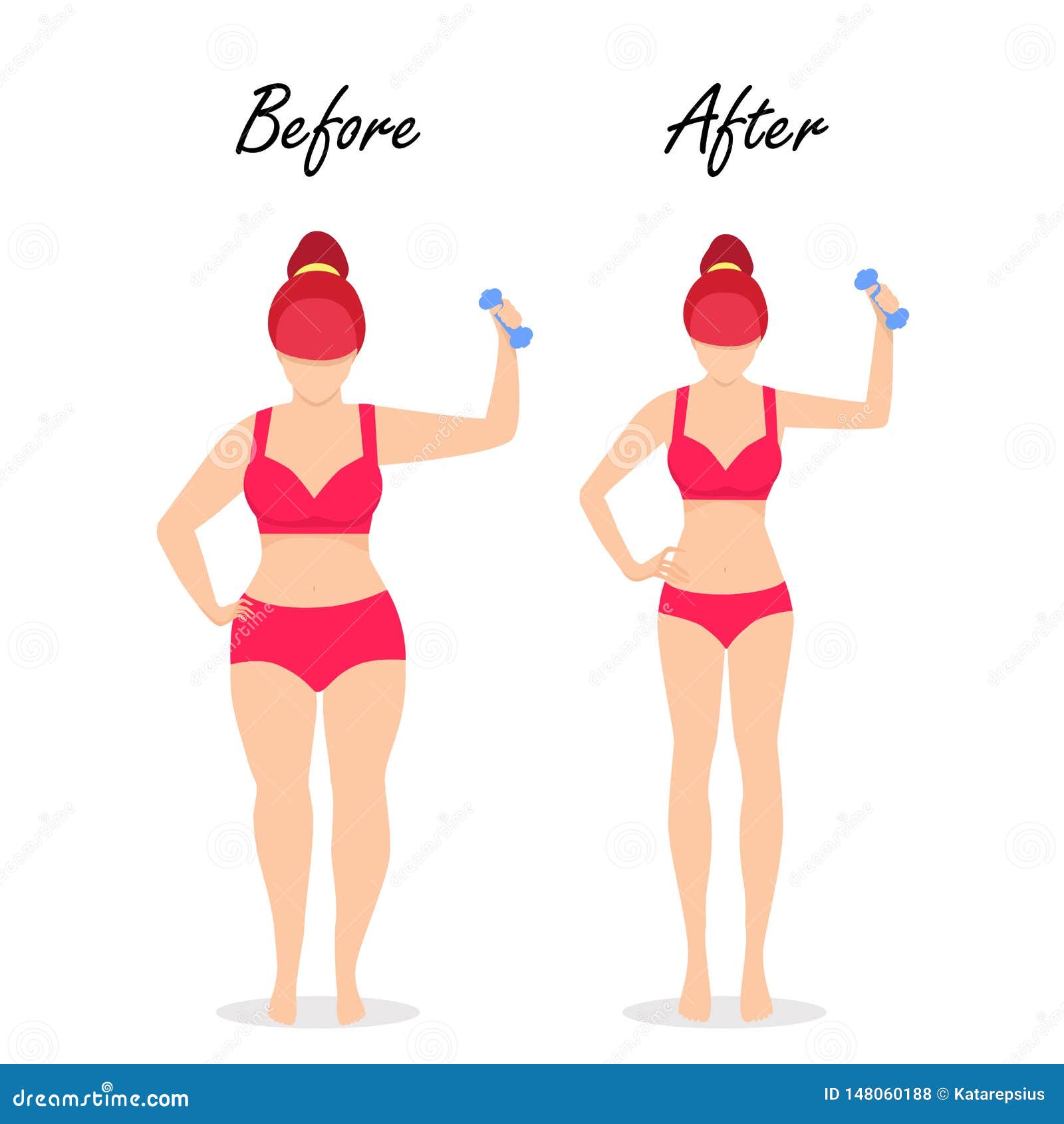 Fat Slim Woman Figure Weight Loss Before After Set Stock Illustration
