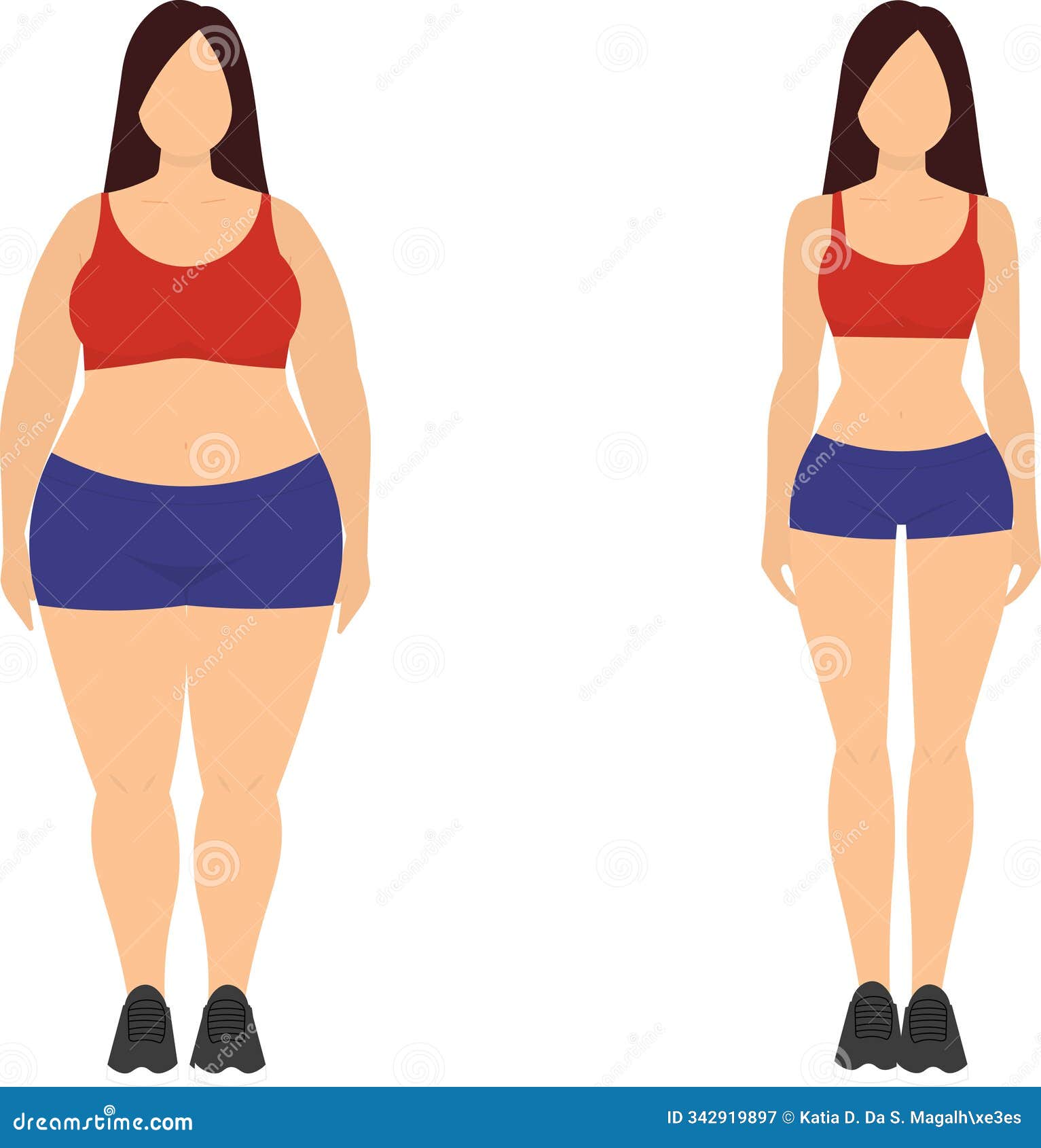 Fat and Thin Woman before and after Demonstration Stock Illustration - Illustration of obesity ...