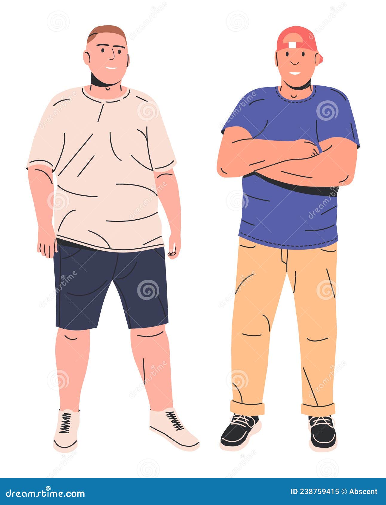 Fat vs Fit Man Isolated. stock illustration. Illustration of obese ...