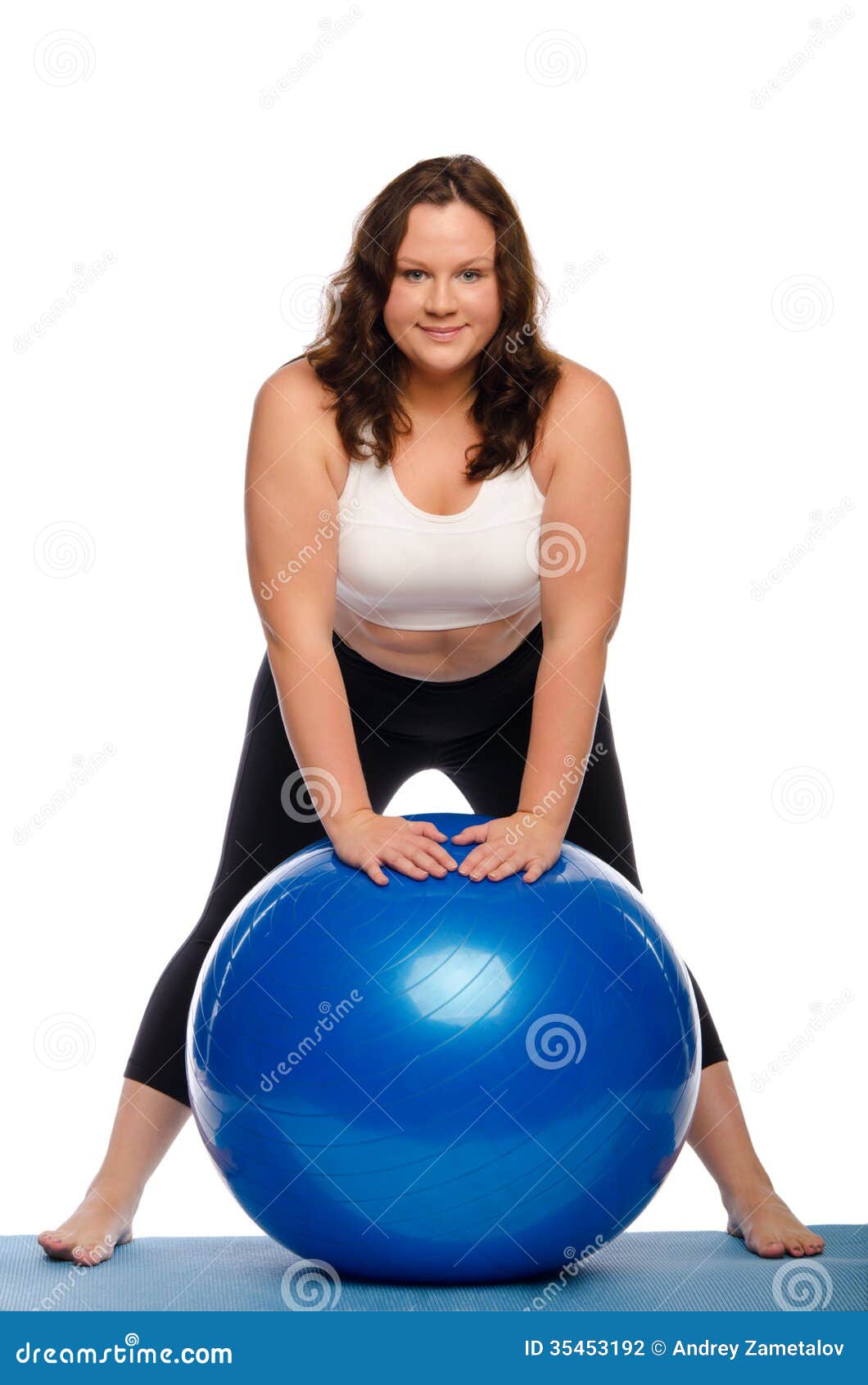 Fat woman with a ball stock photo. Image of lifestyles - 35453192