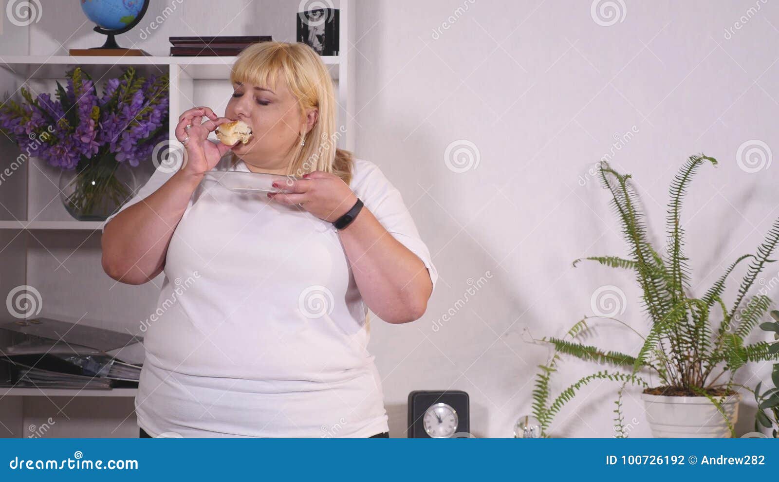 Fat Woman Eating a Burger, Smiling and Dancing Stock Footage - Video of ...