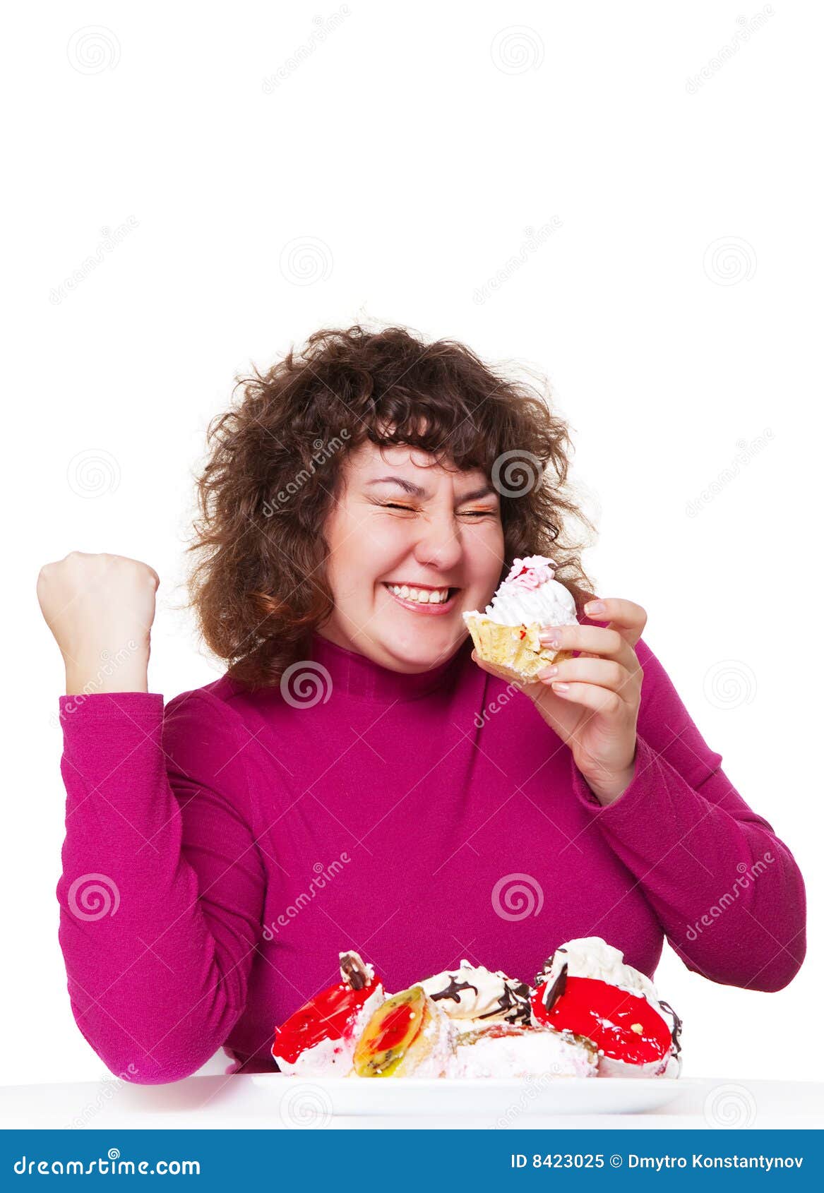 Fat Woman Eating Pastry with Pleasure Stock Image - Image of joyful ...