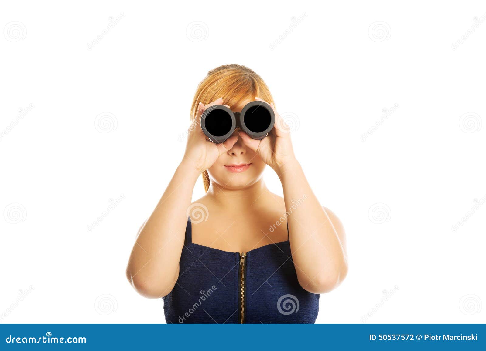 Fat Woman Looking through Binoculars Stock Photo - Image of background ...