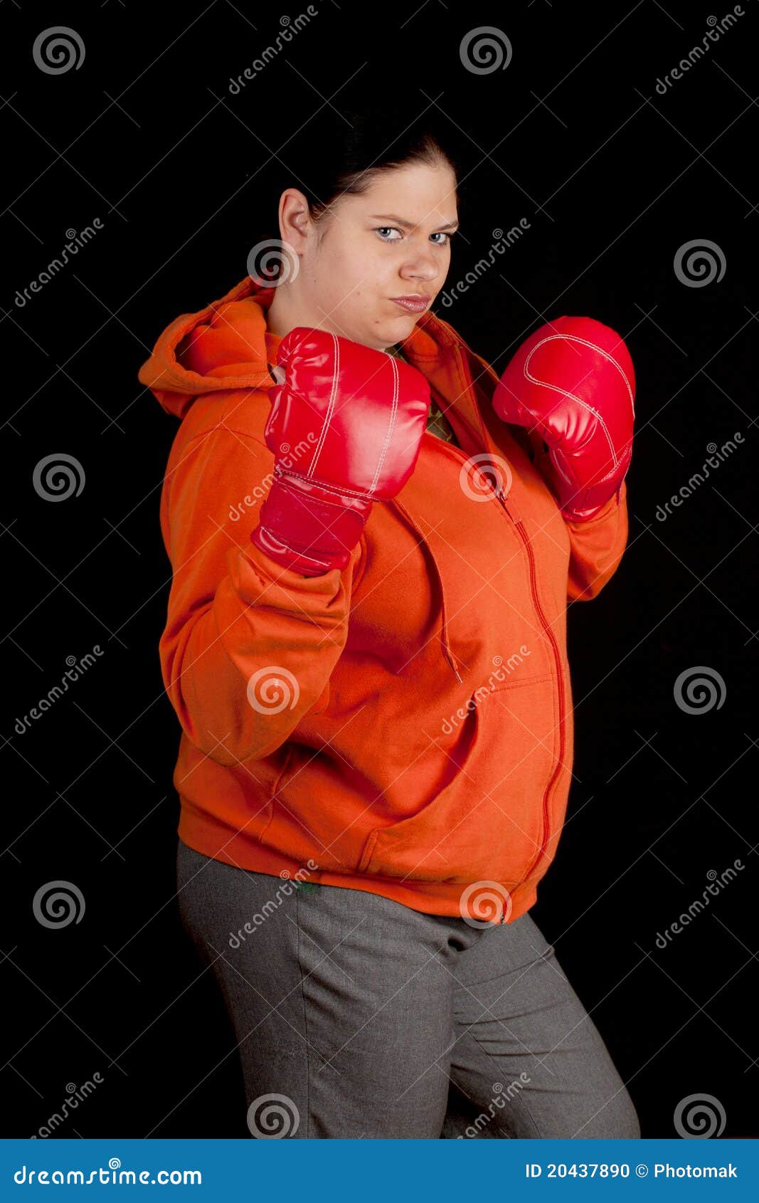 Fat Woman and Red Boxing Gloves Stock Photo - Image of boxing, exercise ...