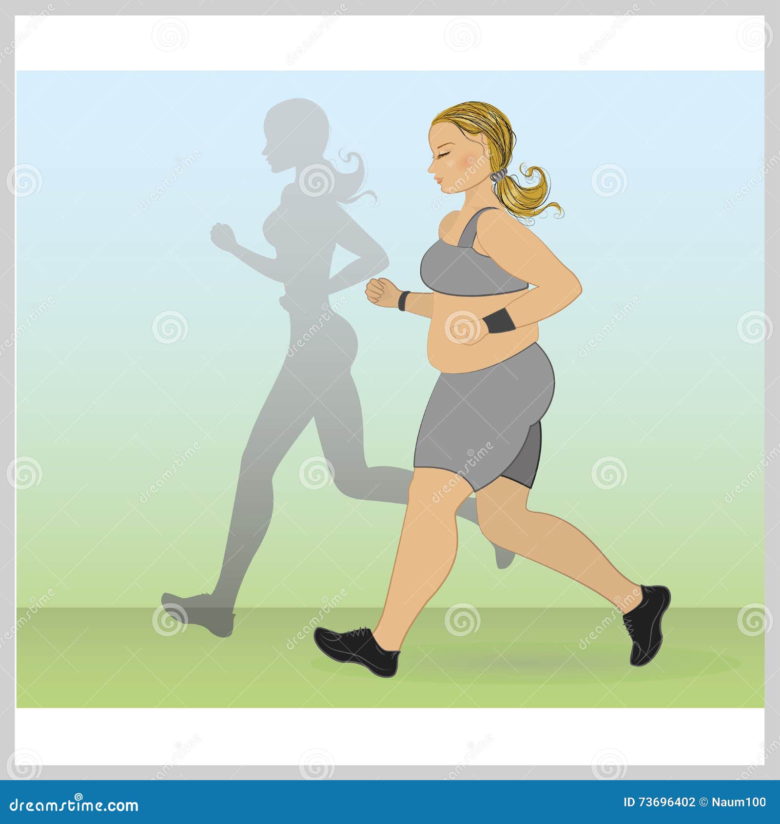 Fat Woman Runs, and Thin Shadow Behind Her Stock Vector - Illustration ...