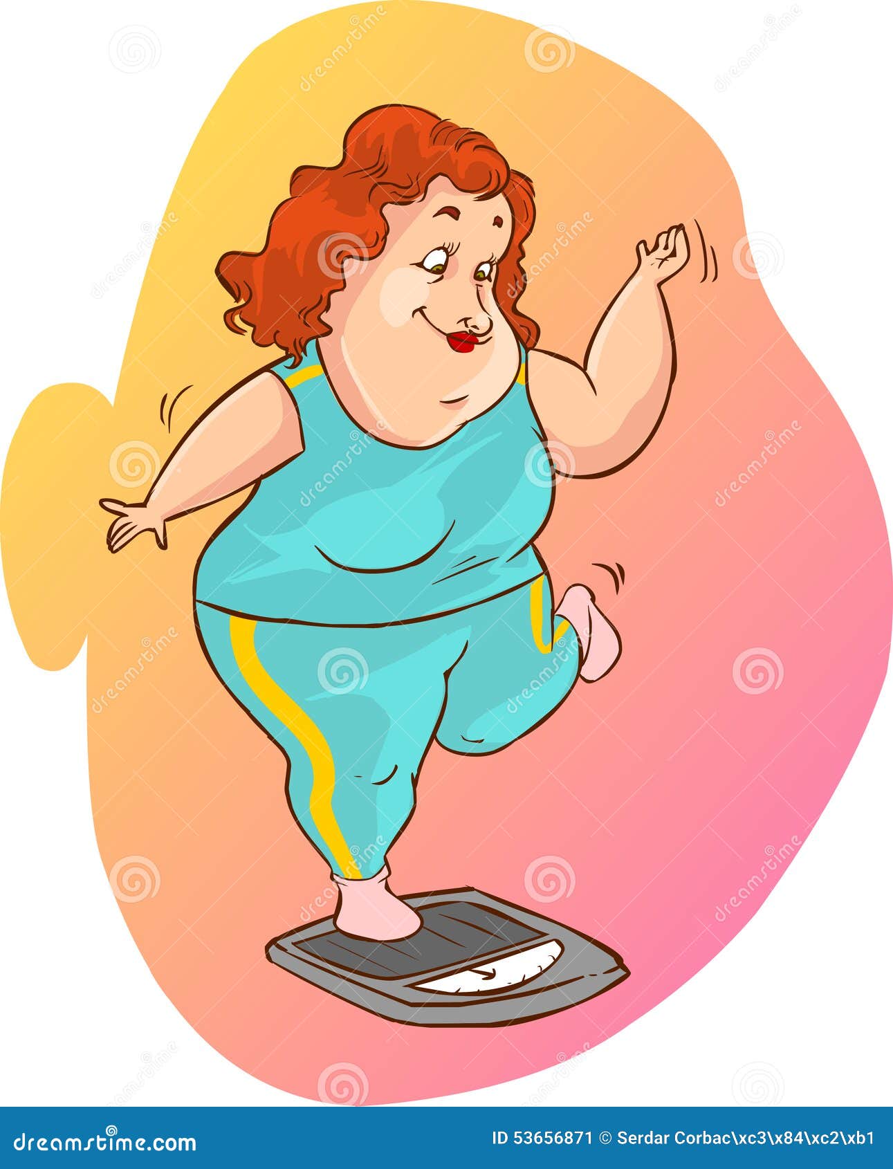 Fat woman on the scales stock vector. Illustration of designs - 53656871