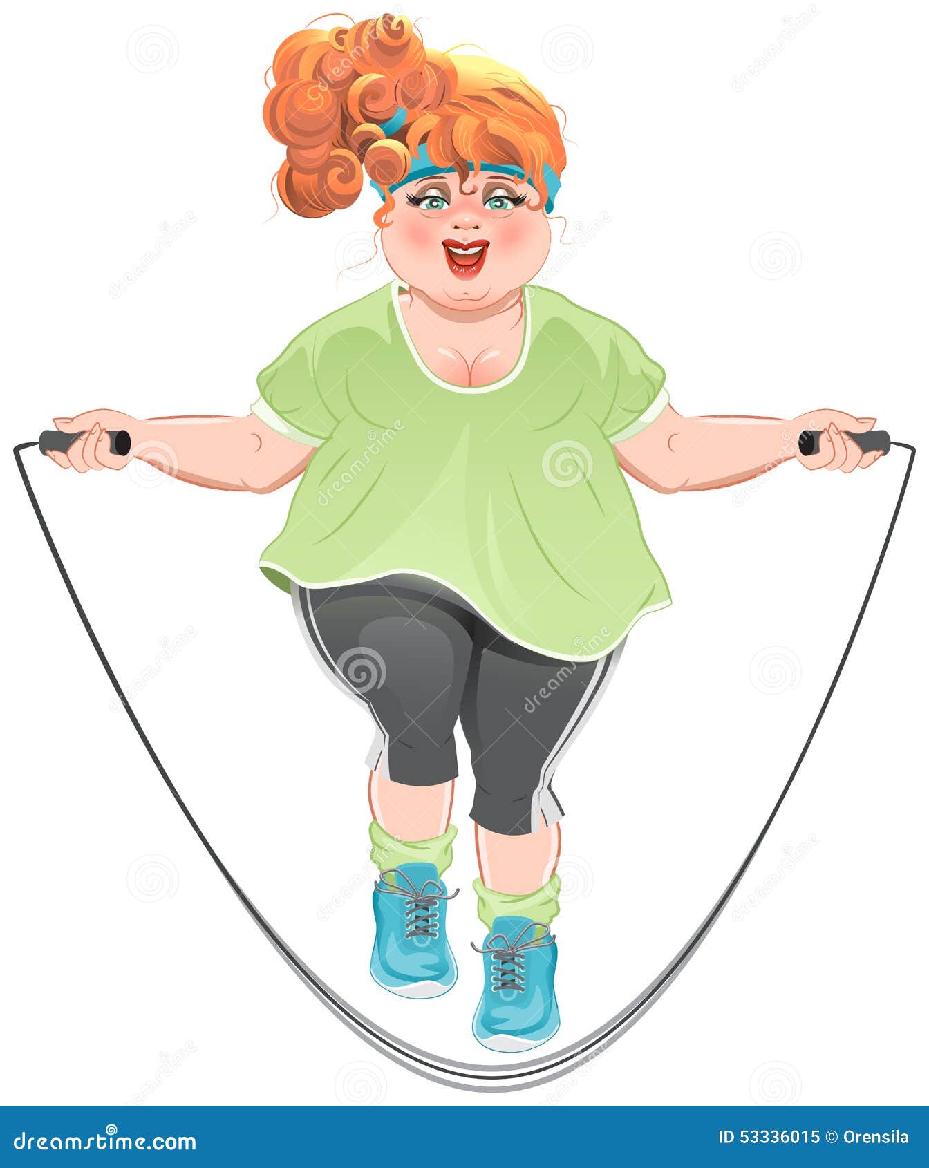 Fat Woman Skipping Rope Cartoon Vector | CartoonDealer.com #53336015