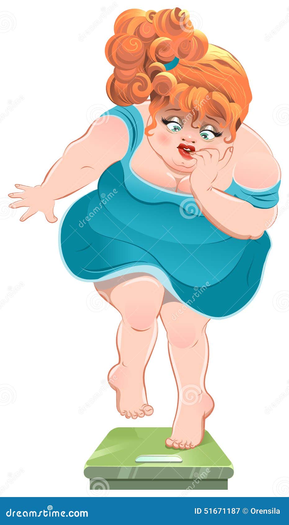 Fat Woman Stares At The Scales Stock Vector Illustration Of Girl