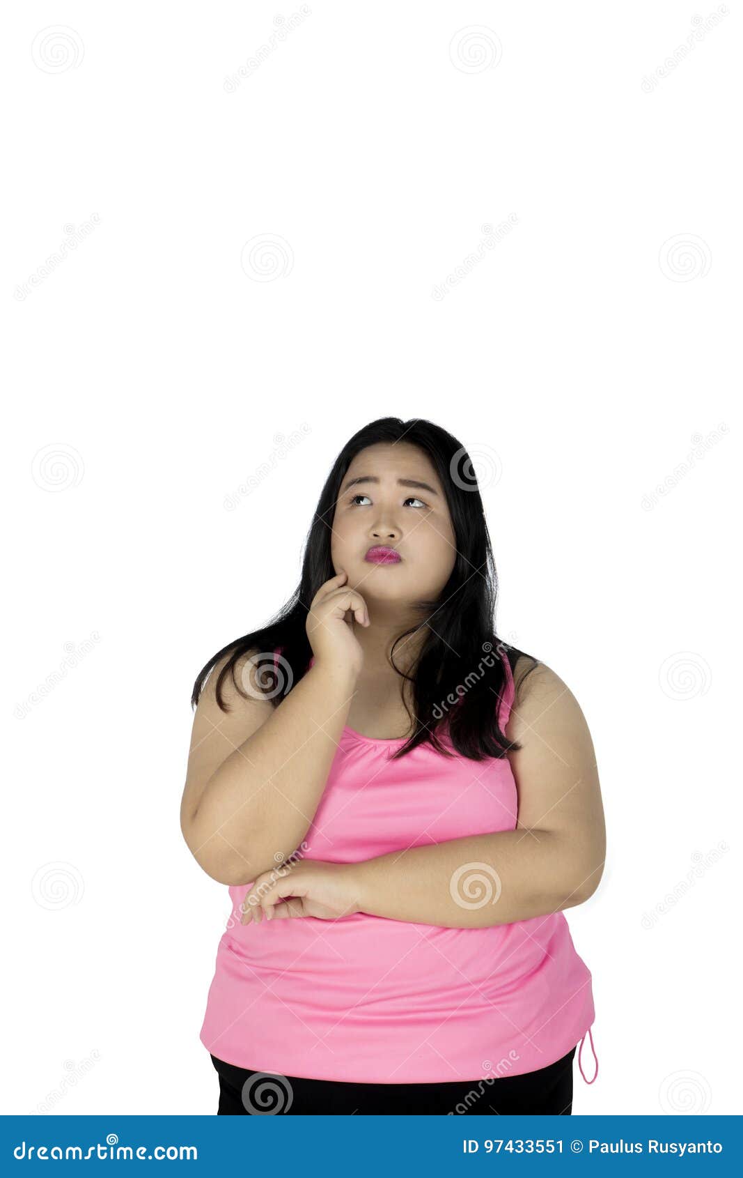 Fat Woman Thinking Something on Studio Stock Image - Image of portrait ...