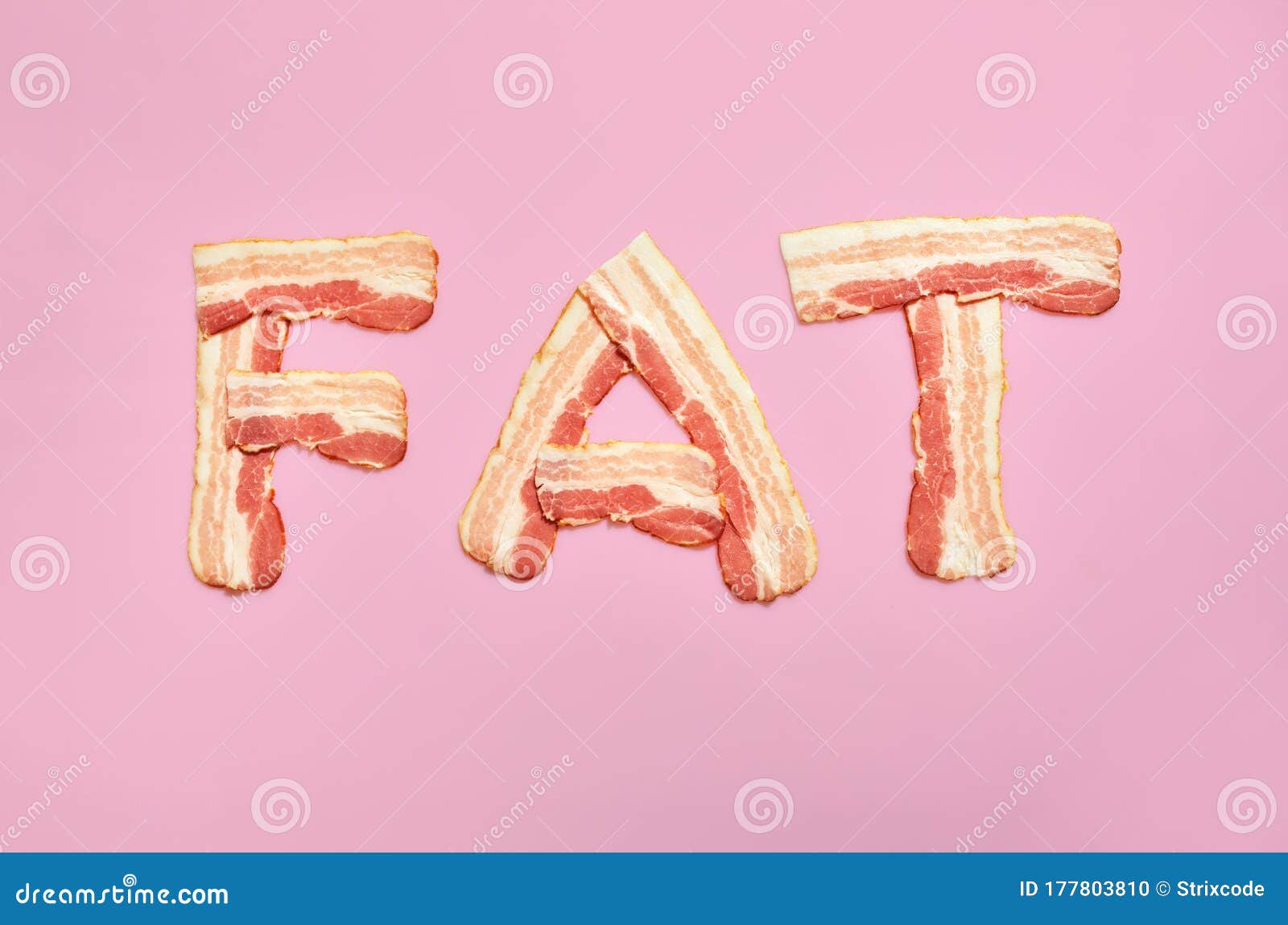 Fat Word Made of Bacon Isolated on Pink Stock Photo - Image of meat ...