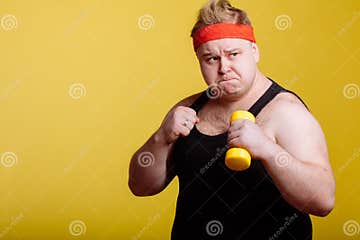 Fat Man Boxing and Looking Camera Stock Photo - Image of hang, fighter ...