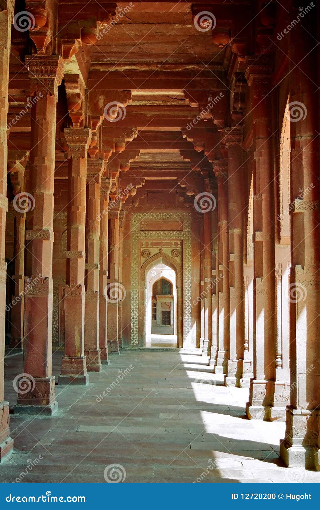 Fatehpur Sikri Red Column Corridor, India Stock Photo - Image of column ...