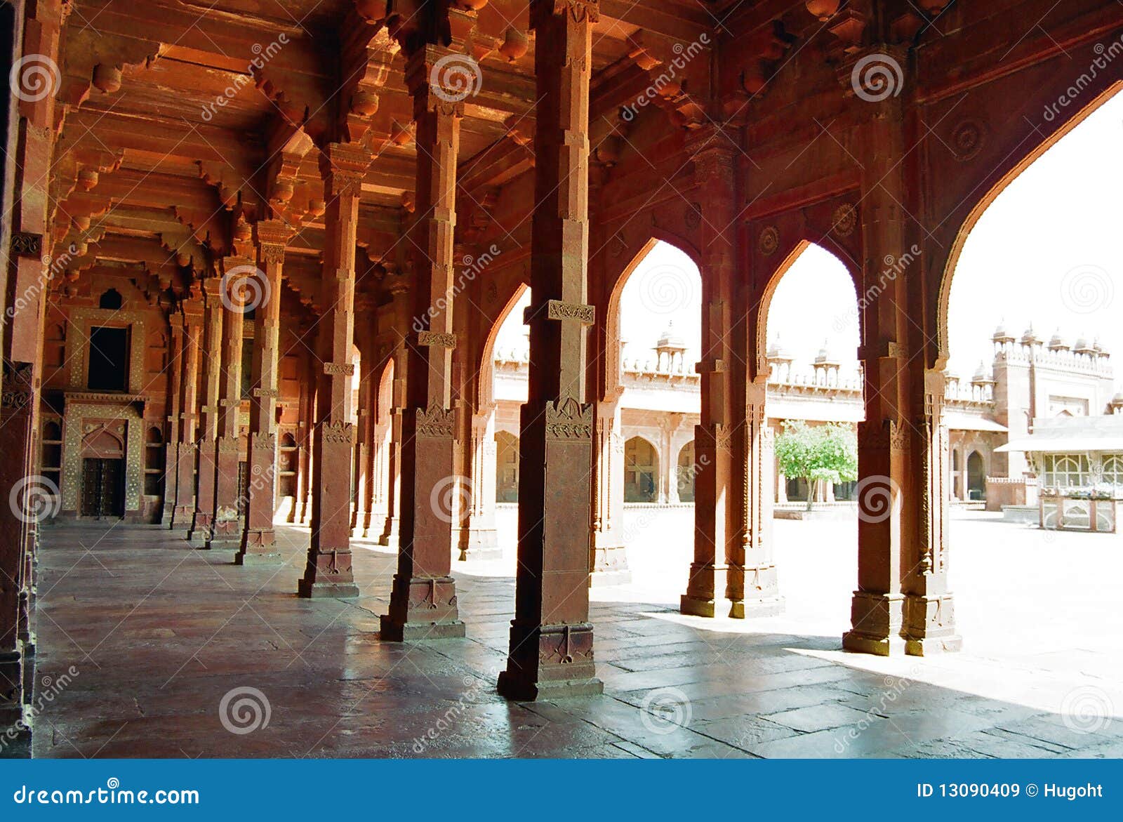 Fatehpur Sikri Red Column Corridor, India Stock Image - Image of ...