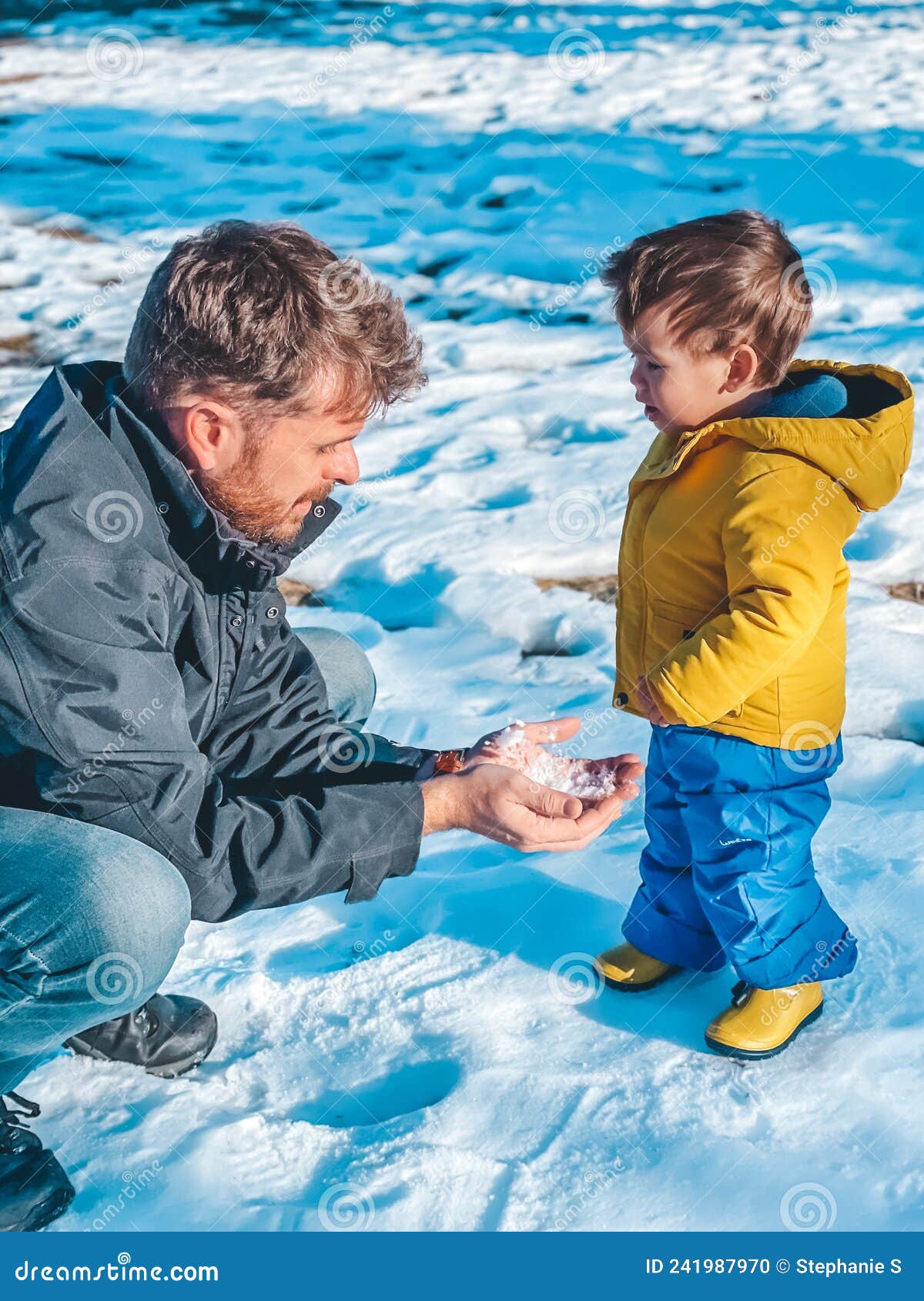 Father and Son Playing in the Snow Stock Photo - Image of playing ...