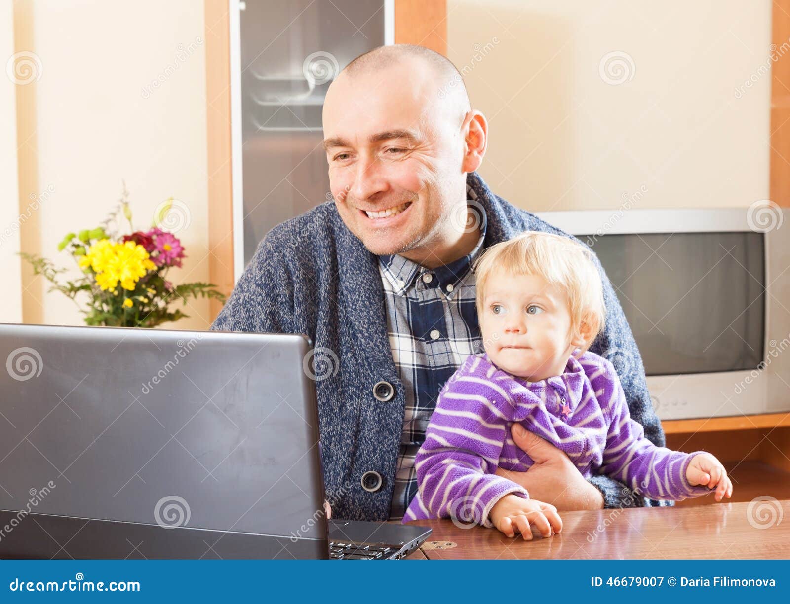 Father and Baby Daughter at a Computer Stock Image - Image of adult ...