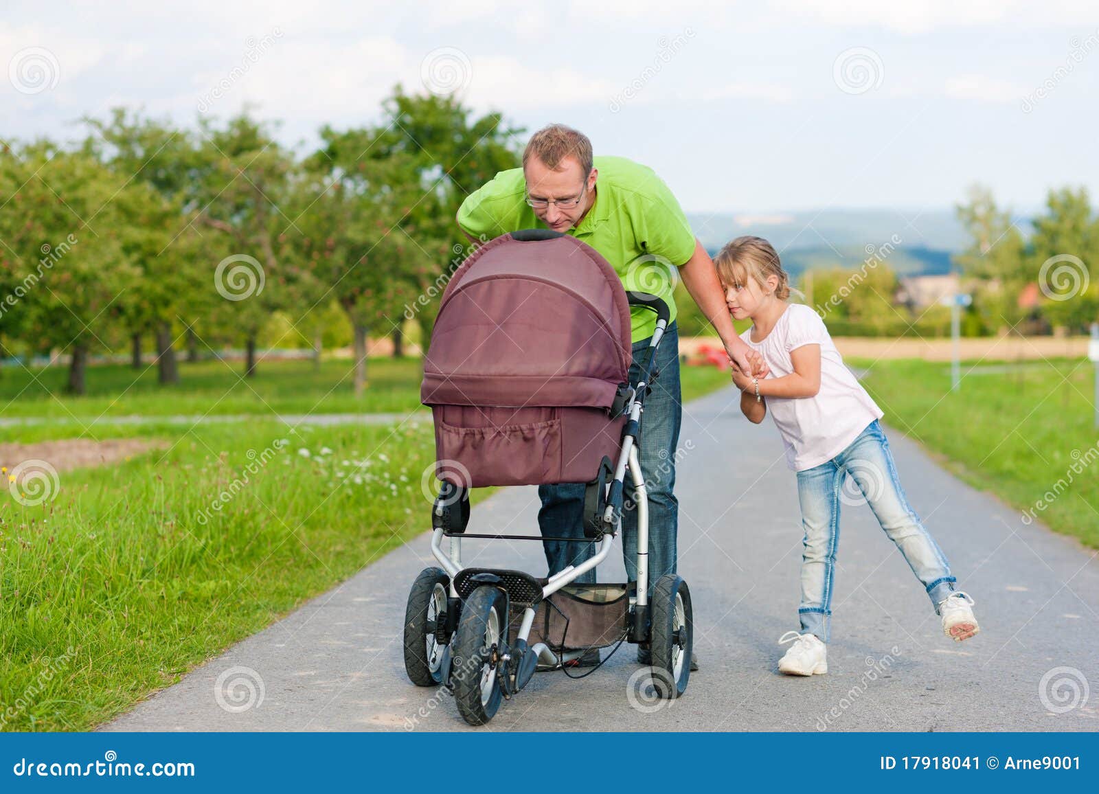 Father with Child and Baby Buggy Stock Image - Image of father, child ...