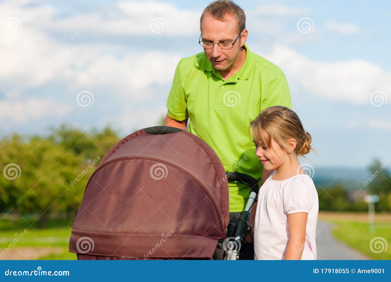 Father with Child and Baby Buggy Stock Image - Image of summer, happy ...