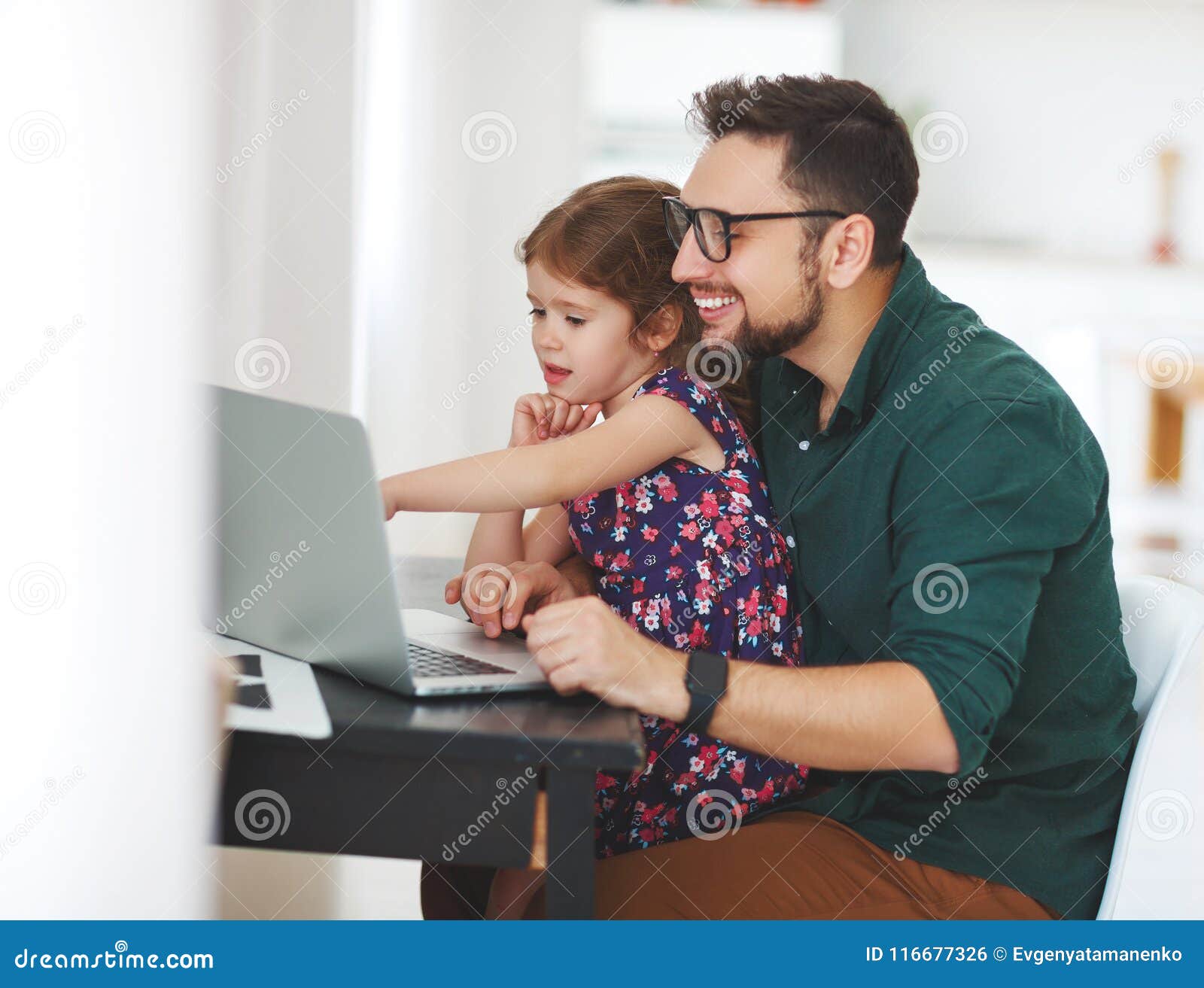 Father and Daughter Working at a Computer at Home Stock Photo - Image ...