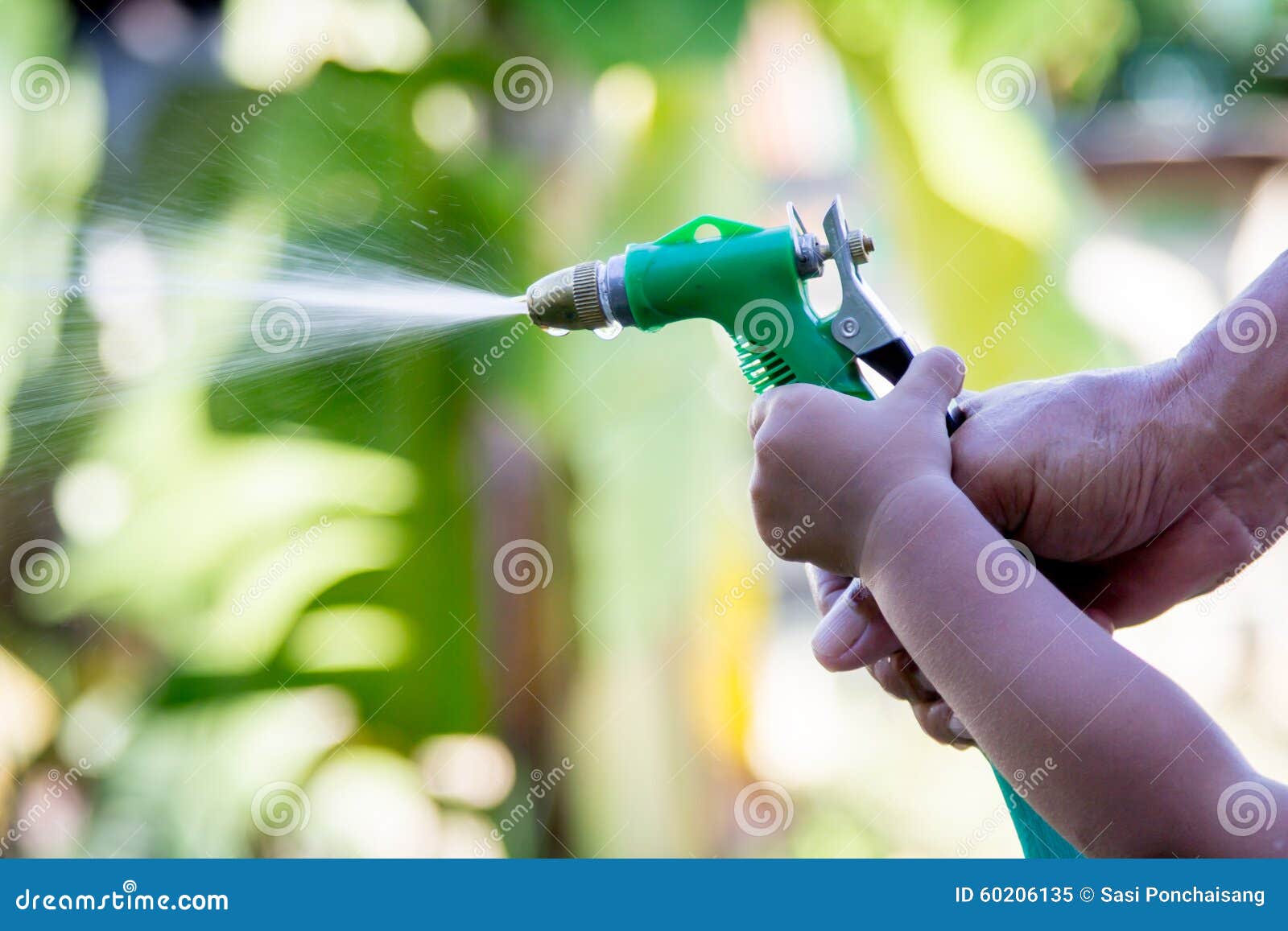 Father and Child Hand Help Watering Plant in Garden Stock Image - Image ...
