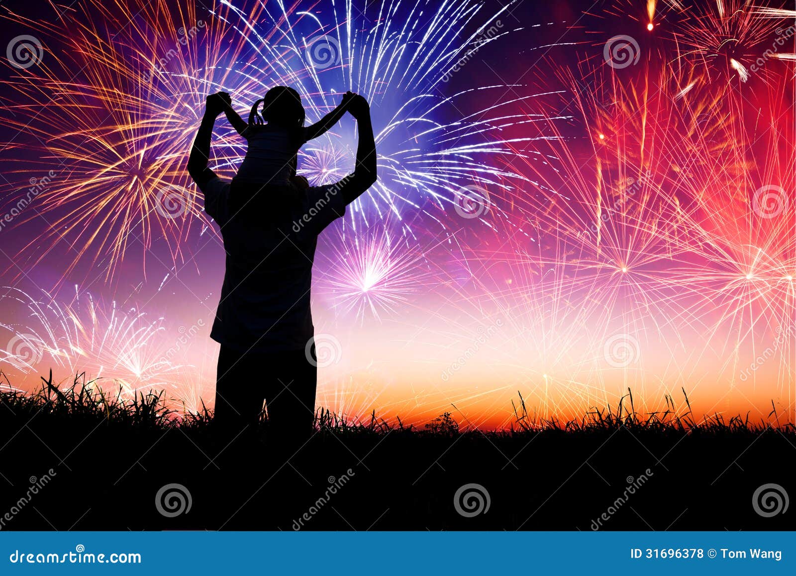 Father with Child Watching the Firework Stock Photo - Image of family ...