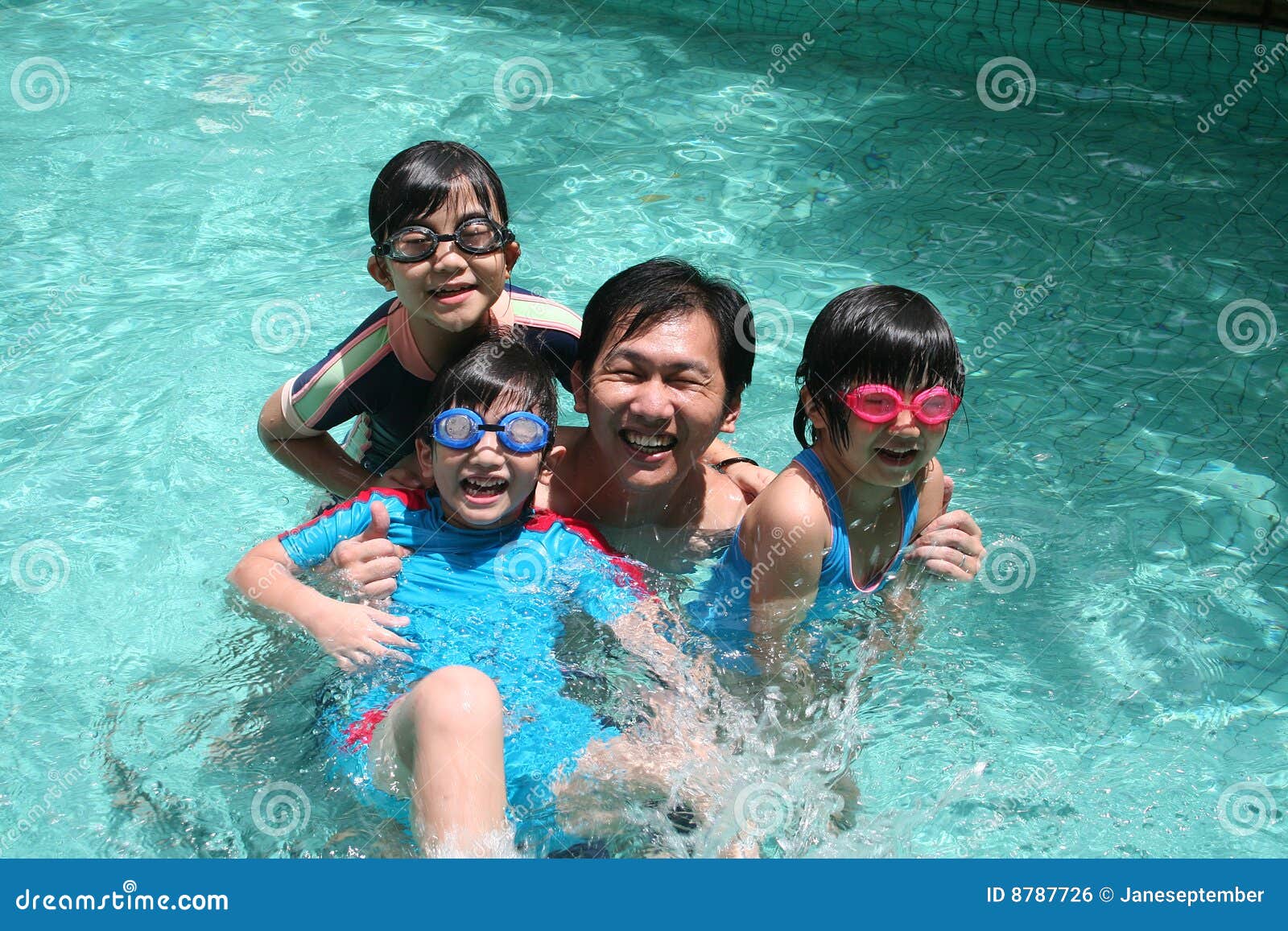 Father and Children in the Pool Stock Photo - Image of kids, chinese ...
