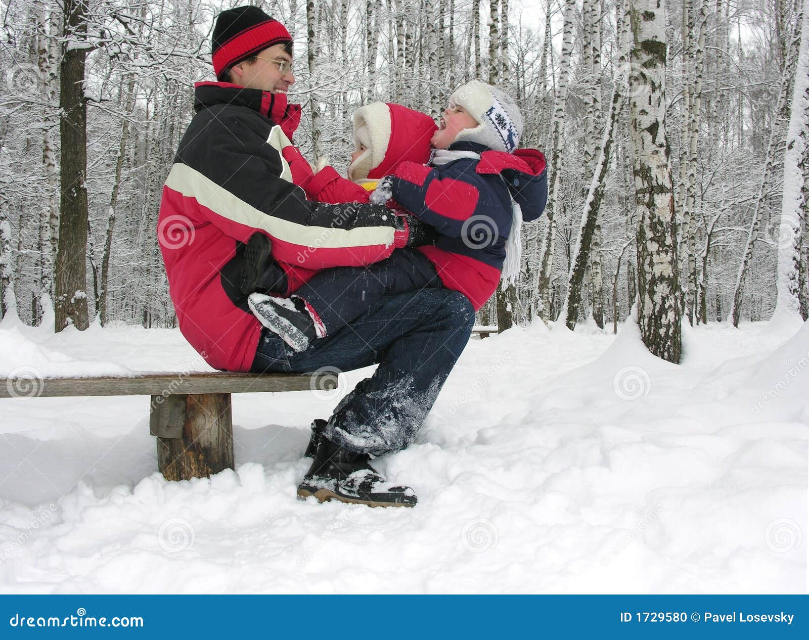 Father with Children on Snow Stock Photo - Image of december, children ...