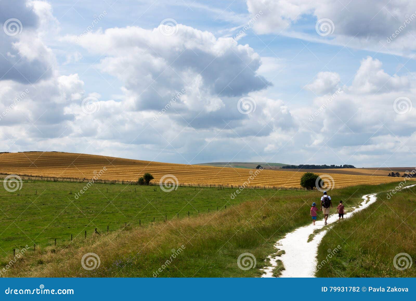 Father with Children Walking in Countryside Stock Photo - Image of park ...