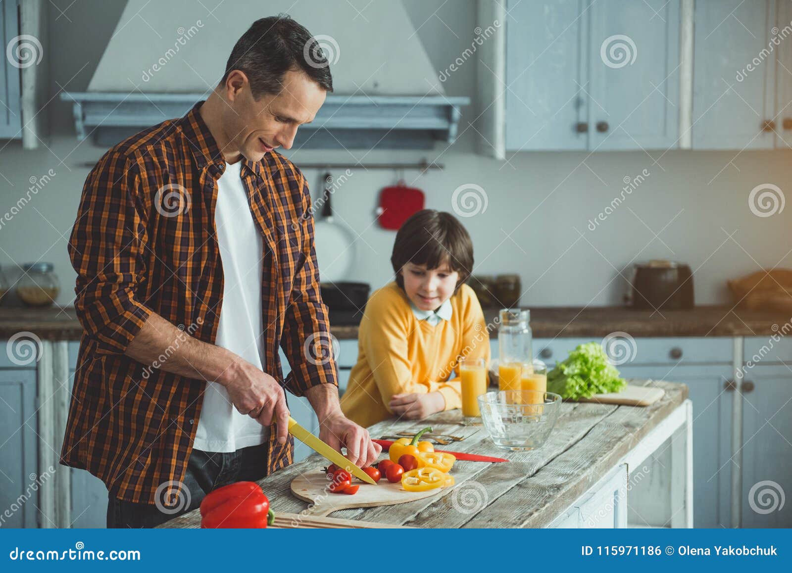 Dad Showing His Kid Cooking Stock Photo - Image of enjoyed, parenthood ...