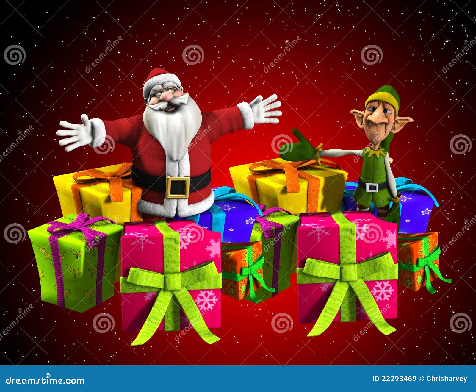 Father Christmas with Elf and Presents Stock Illustration ...