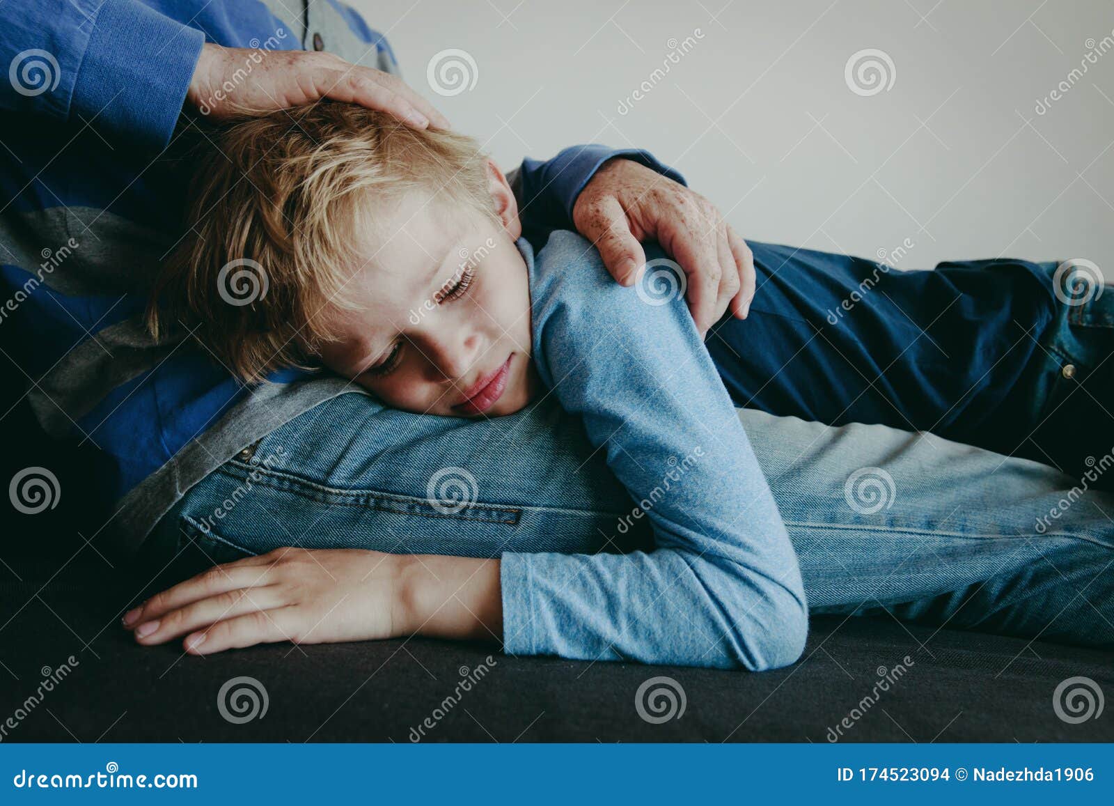 Father Comforting Stressed Sad Son, Depression, Support Stock Photo ...