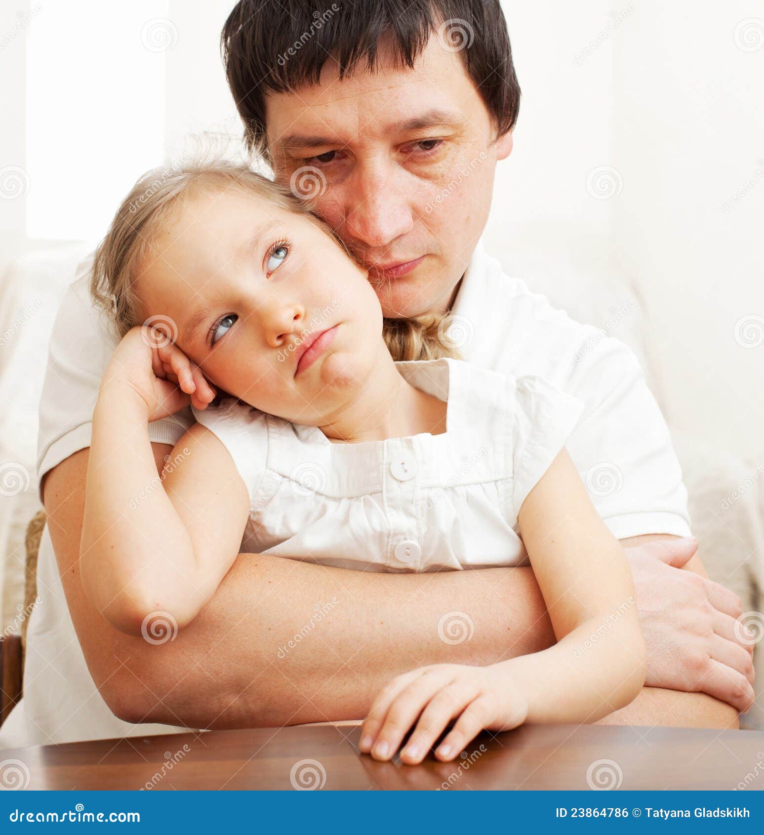 Father comforts a sad girl stock photo. Image of care - 23864786