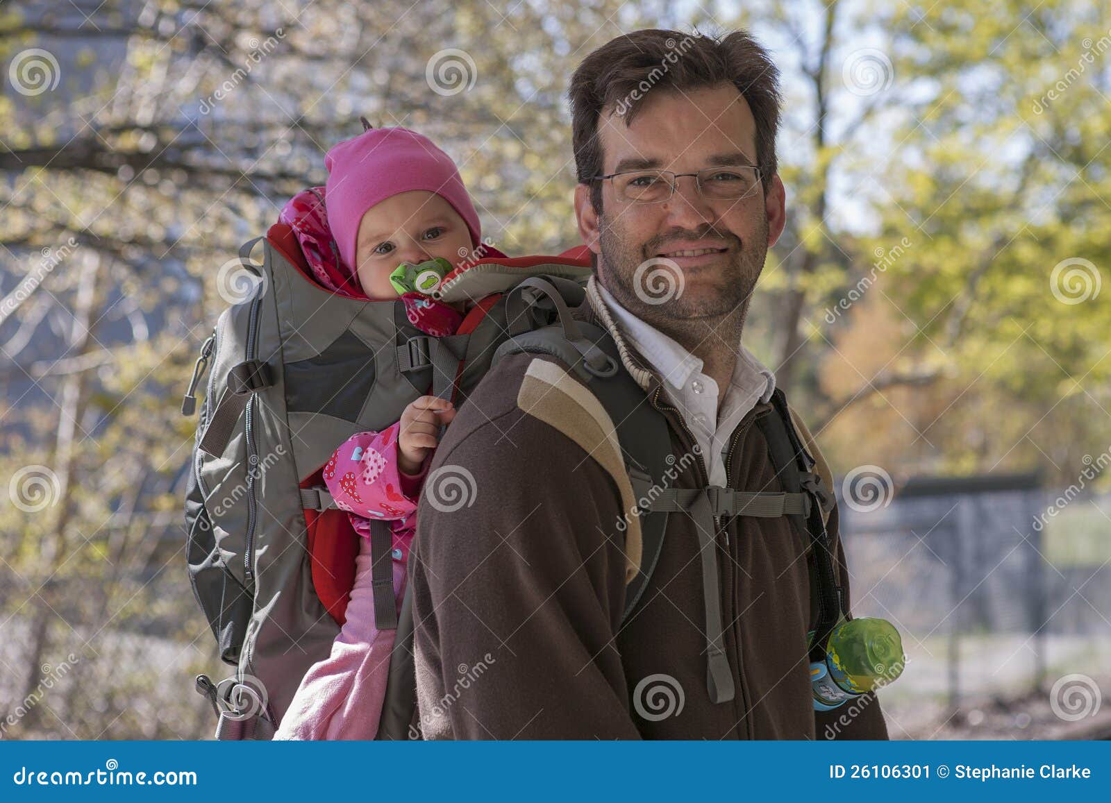 Father with Daughter in Backpack Carrier Stock Image - Image of ...