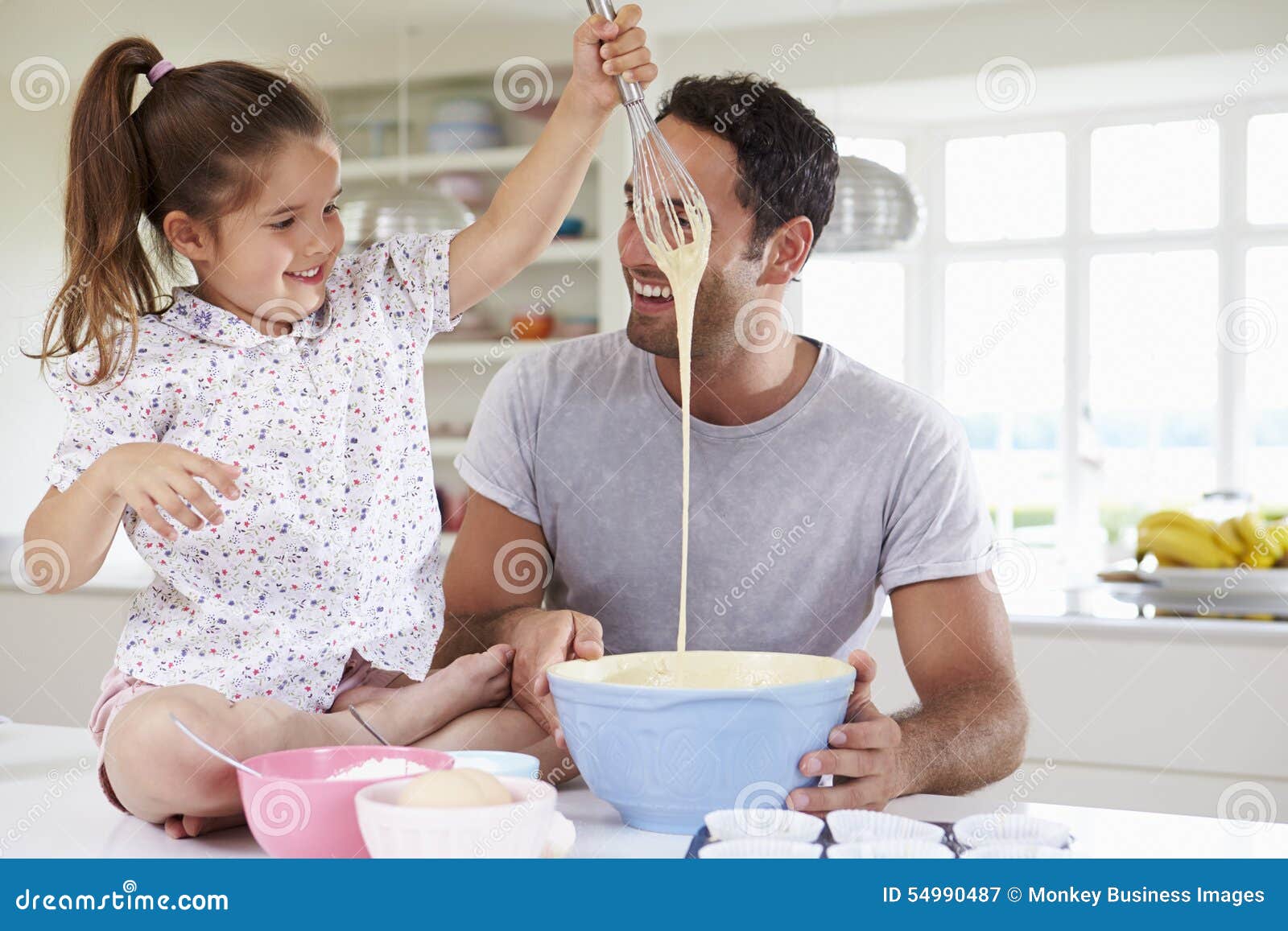 Father and Daughter Baking Cake in Kitchen Stock Image - Image of child ...