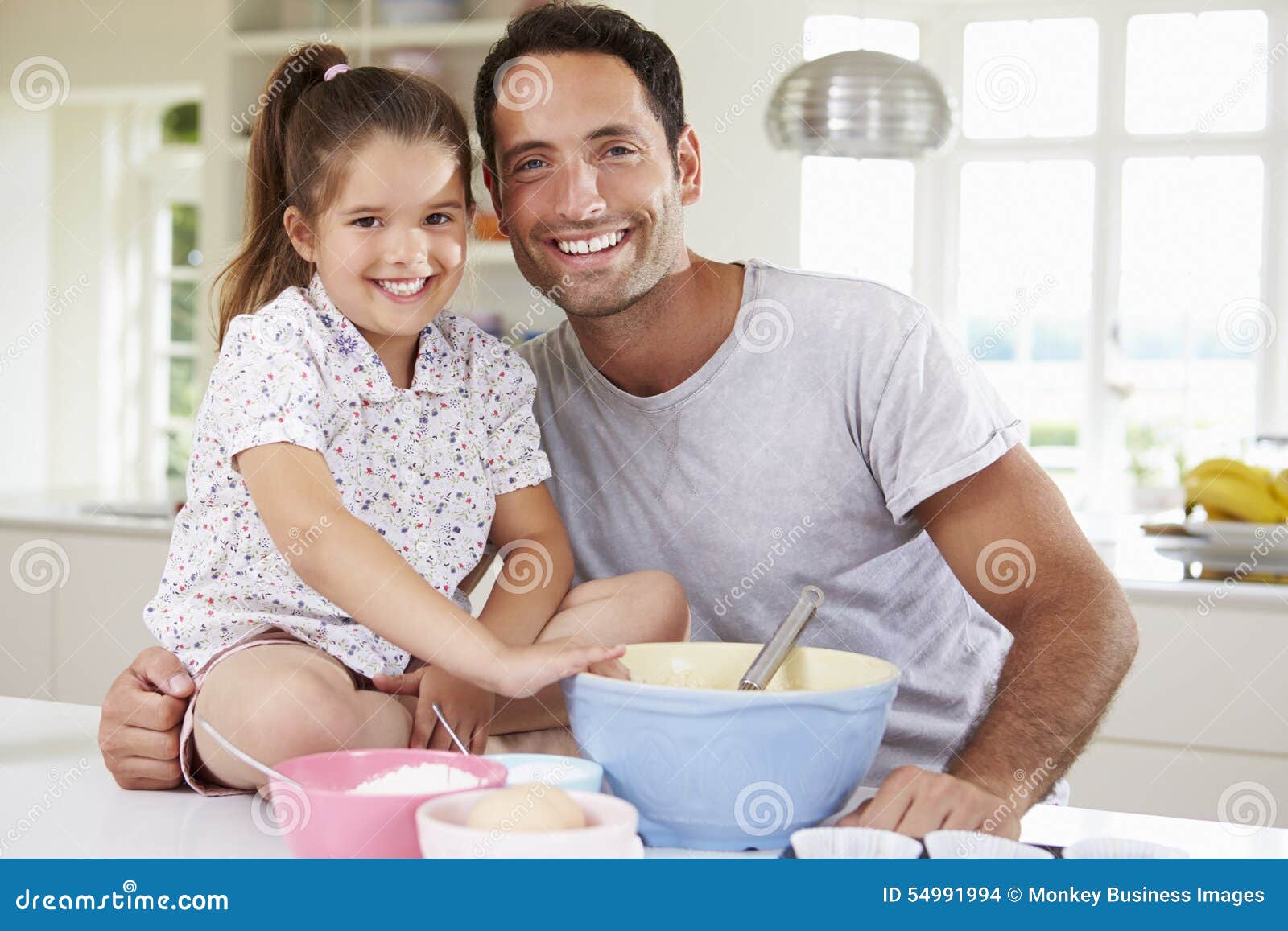Father and Daughter Baking Cake in Kitchen Stock Photo - Image of ...