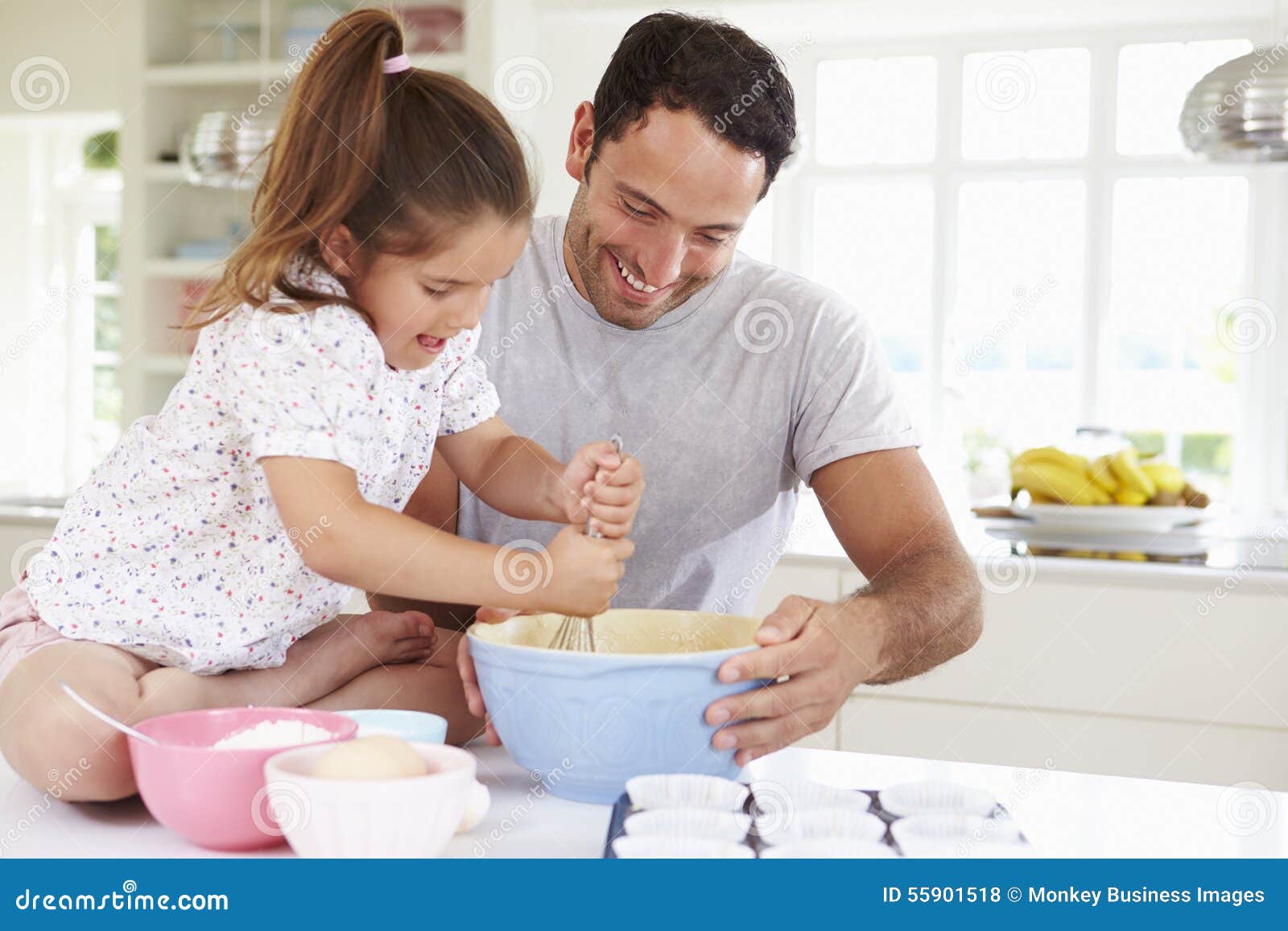 Father and Daughter Baking Cake in Kitchen Stock Photo - Image of ...