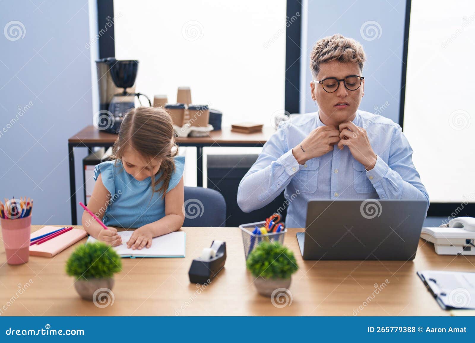 Father and Daughter Business Worker and Student Studying and Working at ...